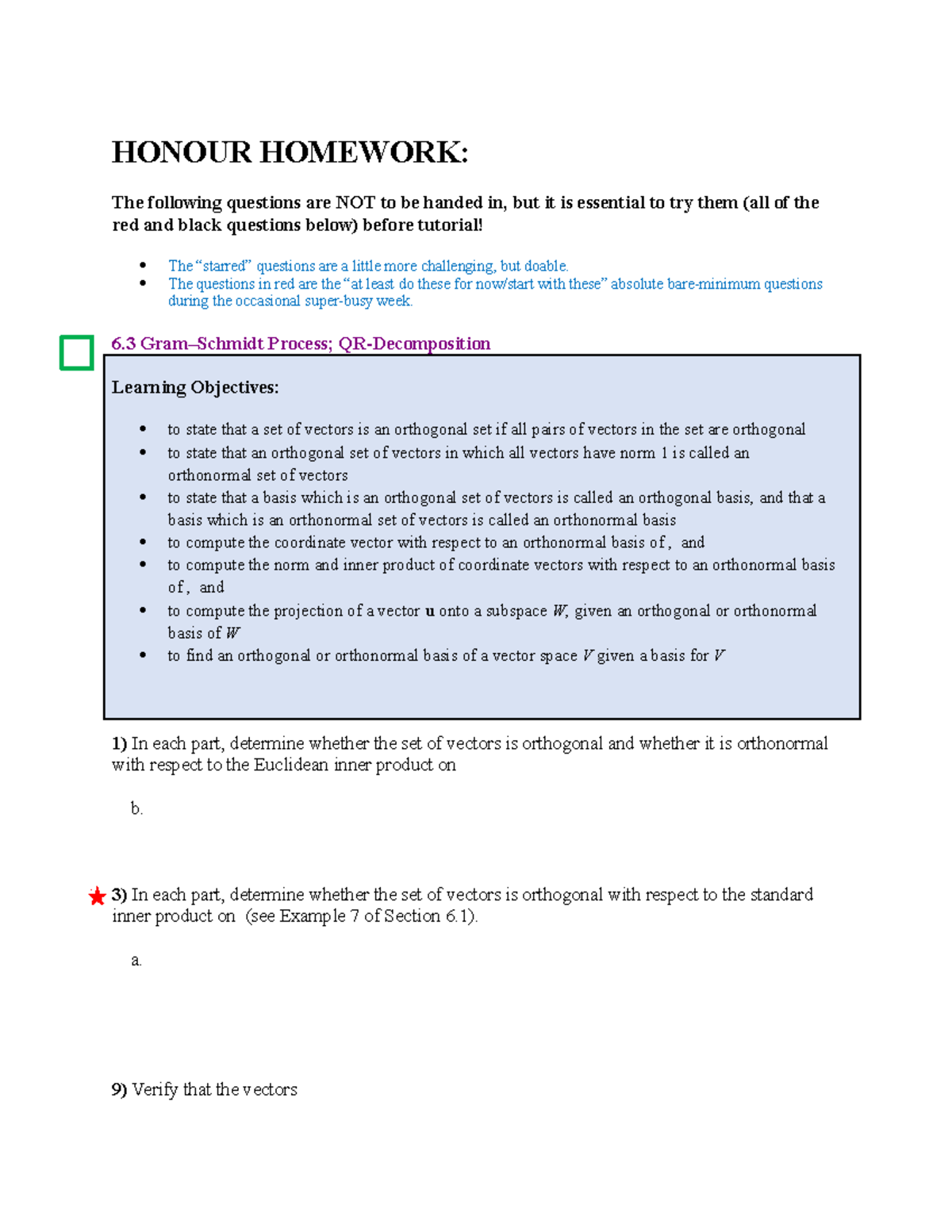 Hw mod12 - honor homework questions for week 12 - HONOUR HOMEWORK: The ...