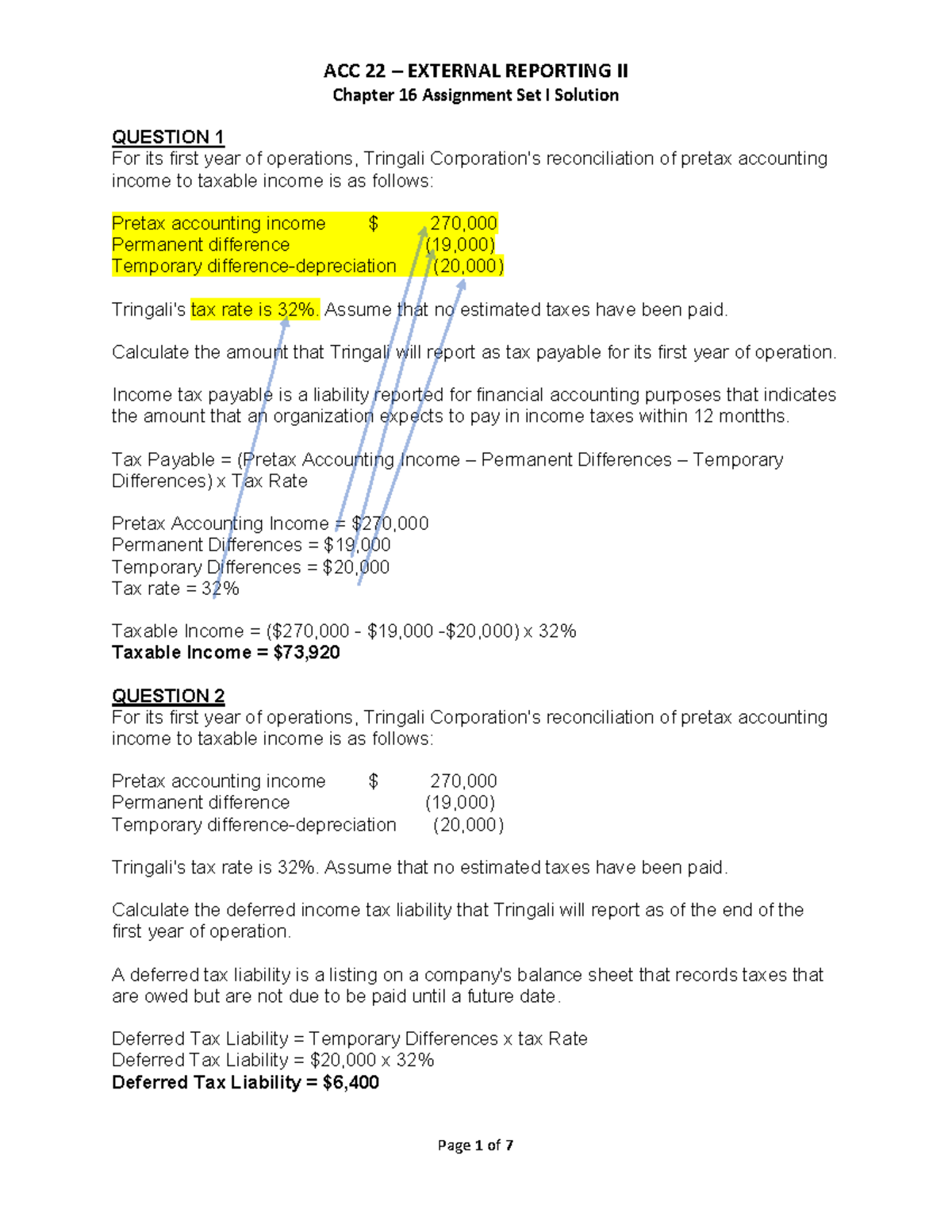 Chapter 16 Assignment Set 1 Solution - Chapter 16 Assignment Set I Solution QUESTION 1 For its ...