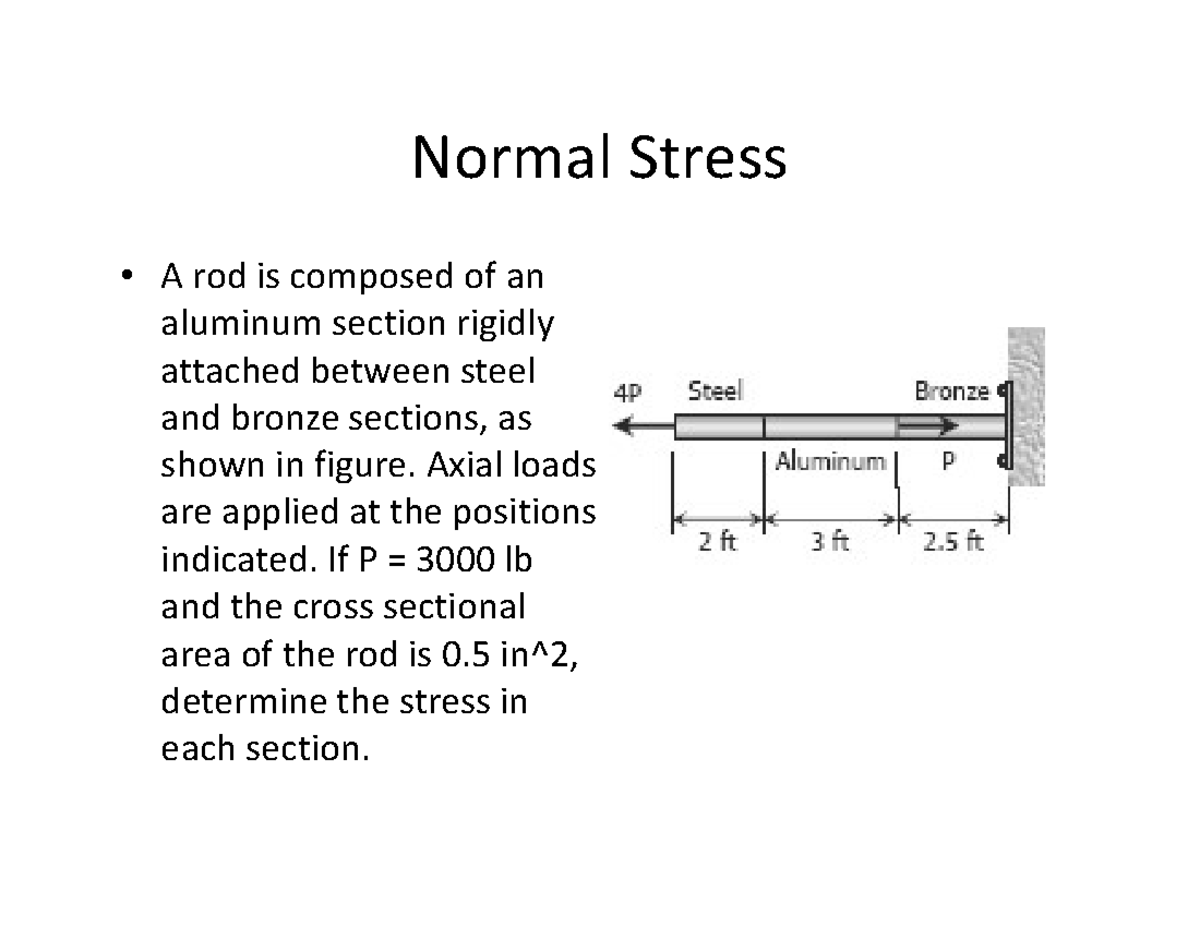 Normal Stress (Part 2) - Problem Solving - Normal Stress • A rod is ...