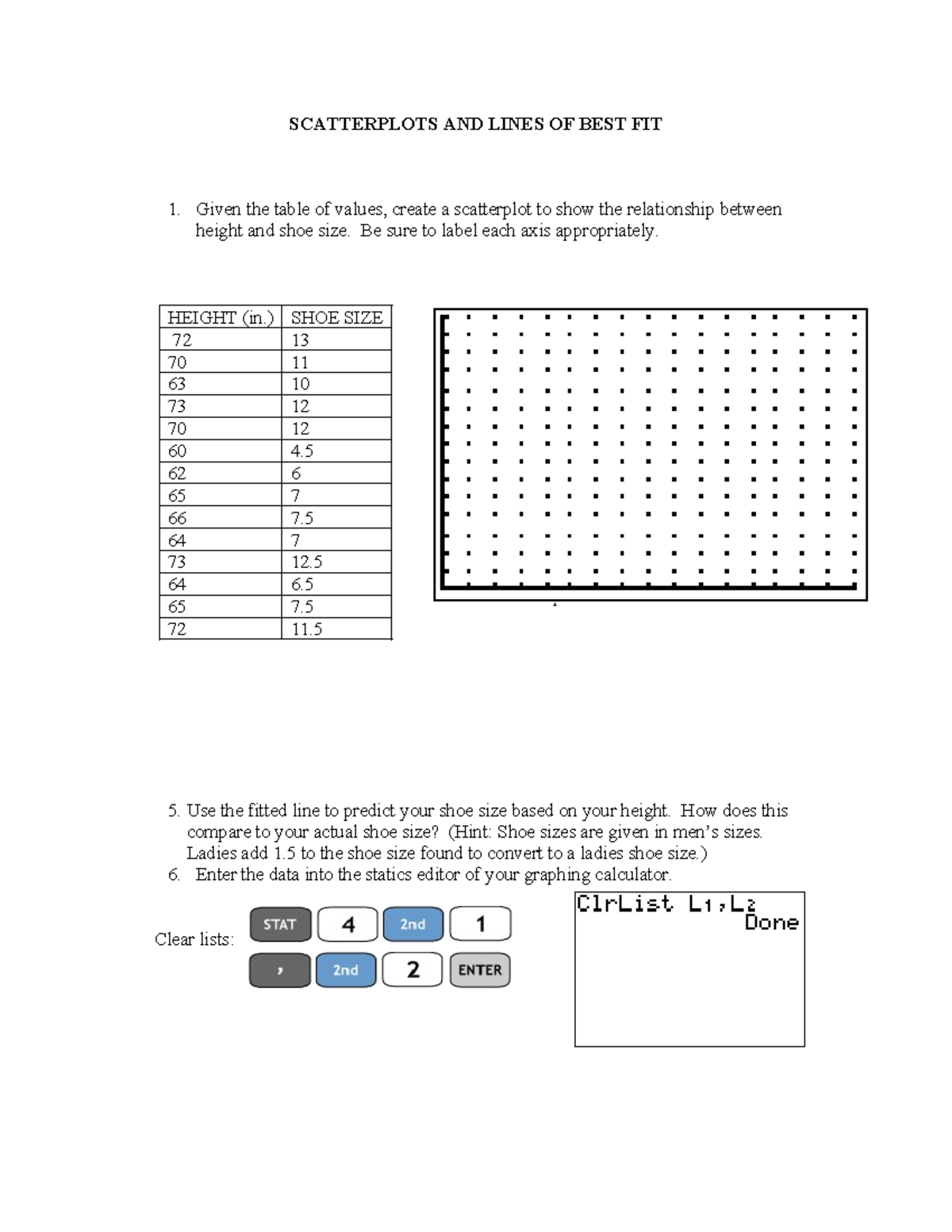 Scatterplots AND Lines OF BEST FIT 2 - SCATTERPLOTS AND LINES OF BEST ...