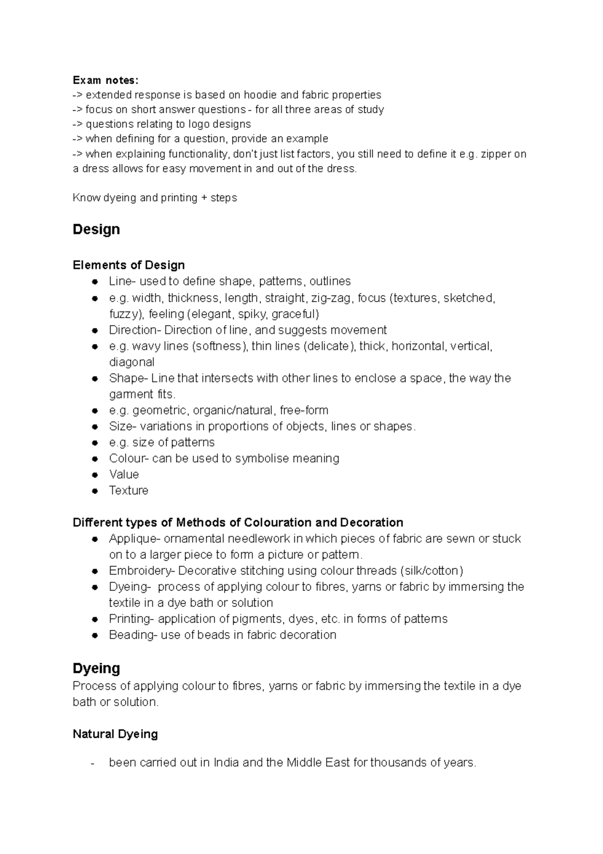 Textiles Notes - Google Docs - Exam notes: -> extended response is ...