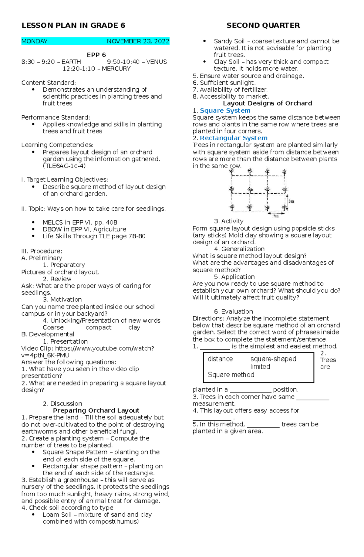EPP 6 - WEEK 3 -DAY 3- 2nd Quarter - LESSON PLAN IN GRADE 6 SECOND ...