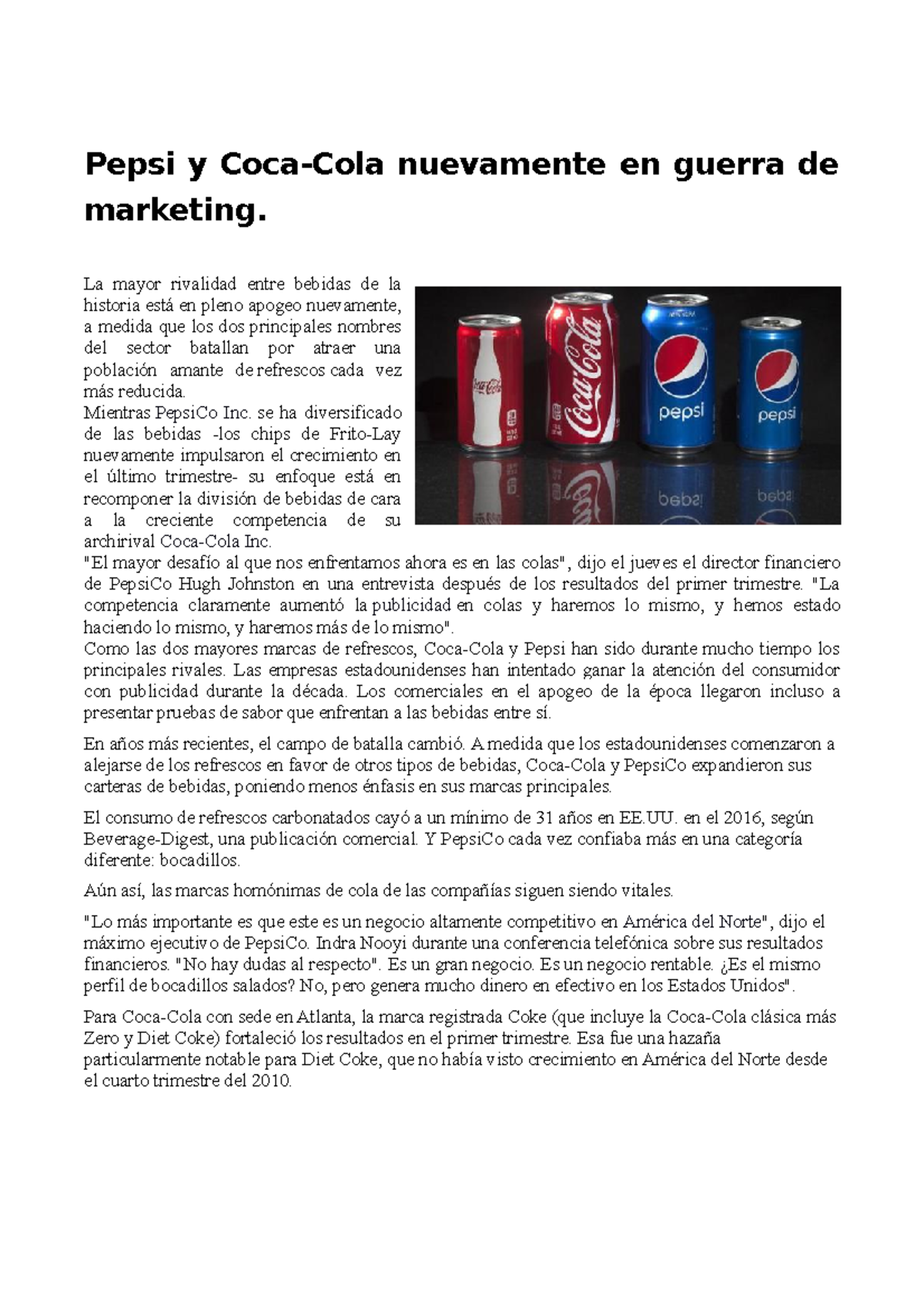 Caso Pepsi y Coca - 5 Fuerzas de Porter - Respuestas - Pepsi y Coca ...