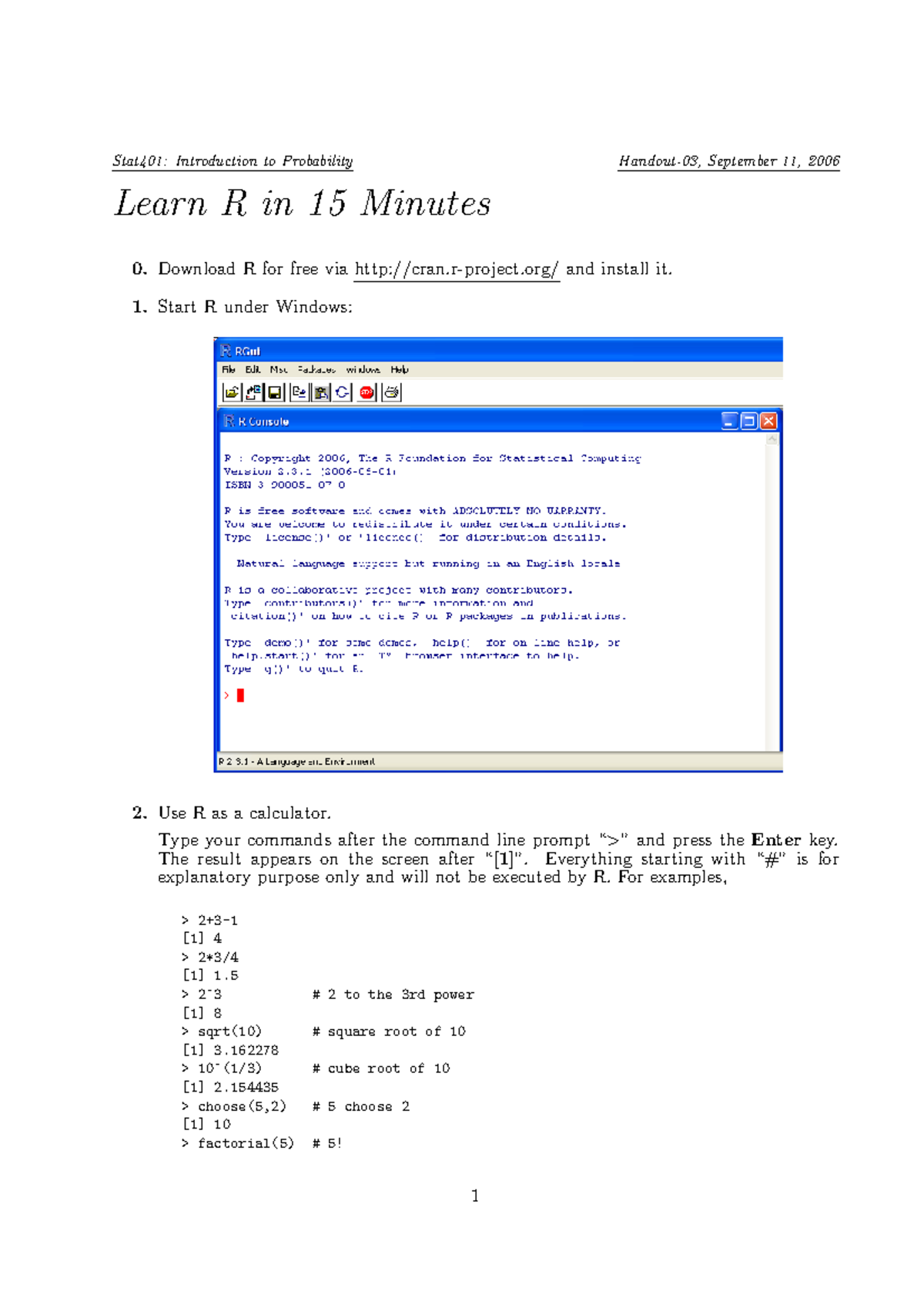 Intro R 1 - cuaderno de r studio parte 1 - Stat401: Introduction to Probability Handout-03 ...