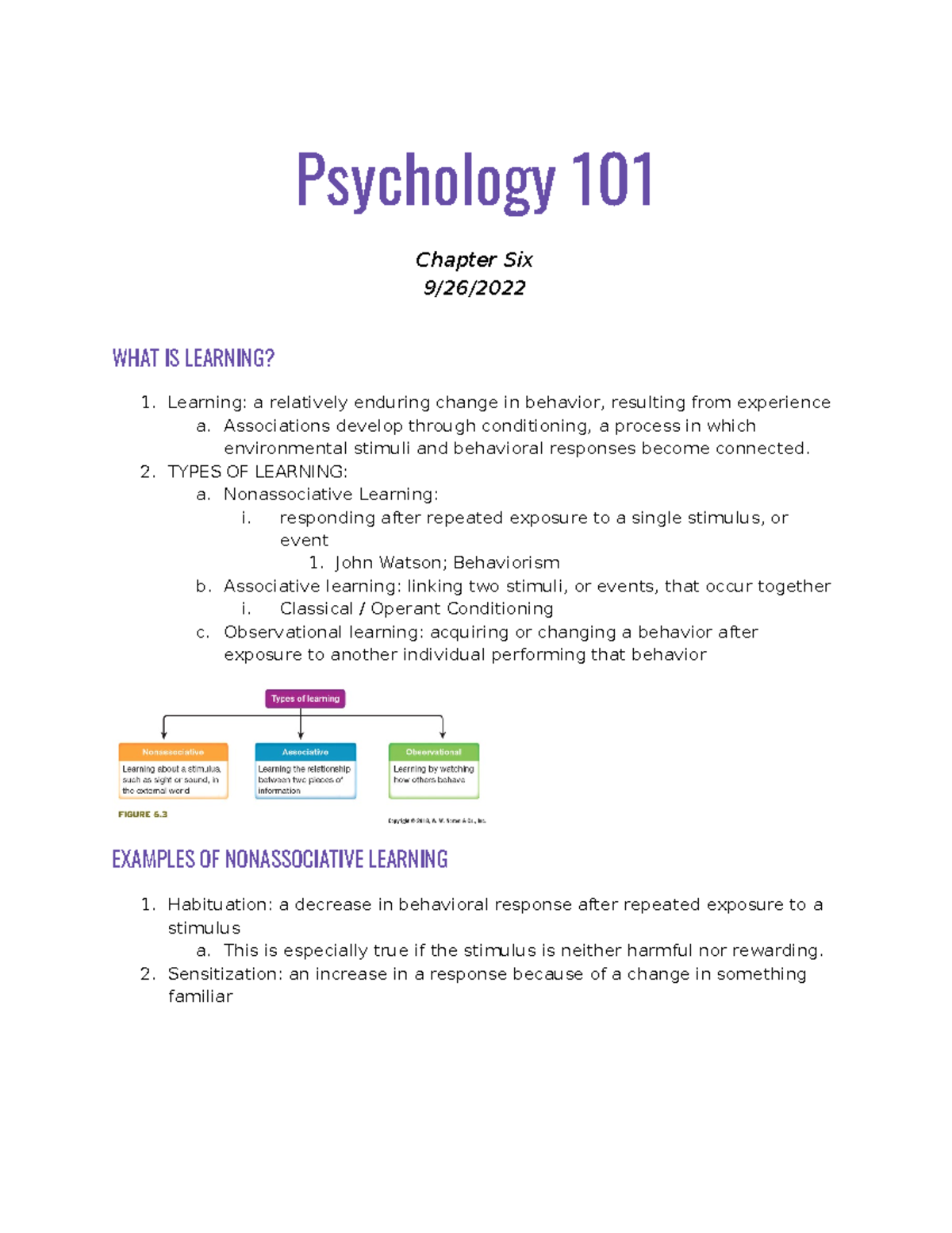 PY 101 - Chapter SIX Notes - Psychology 101 Chapter Six 9/26/ WHAT IS ...