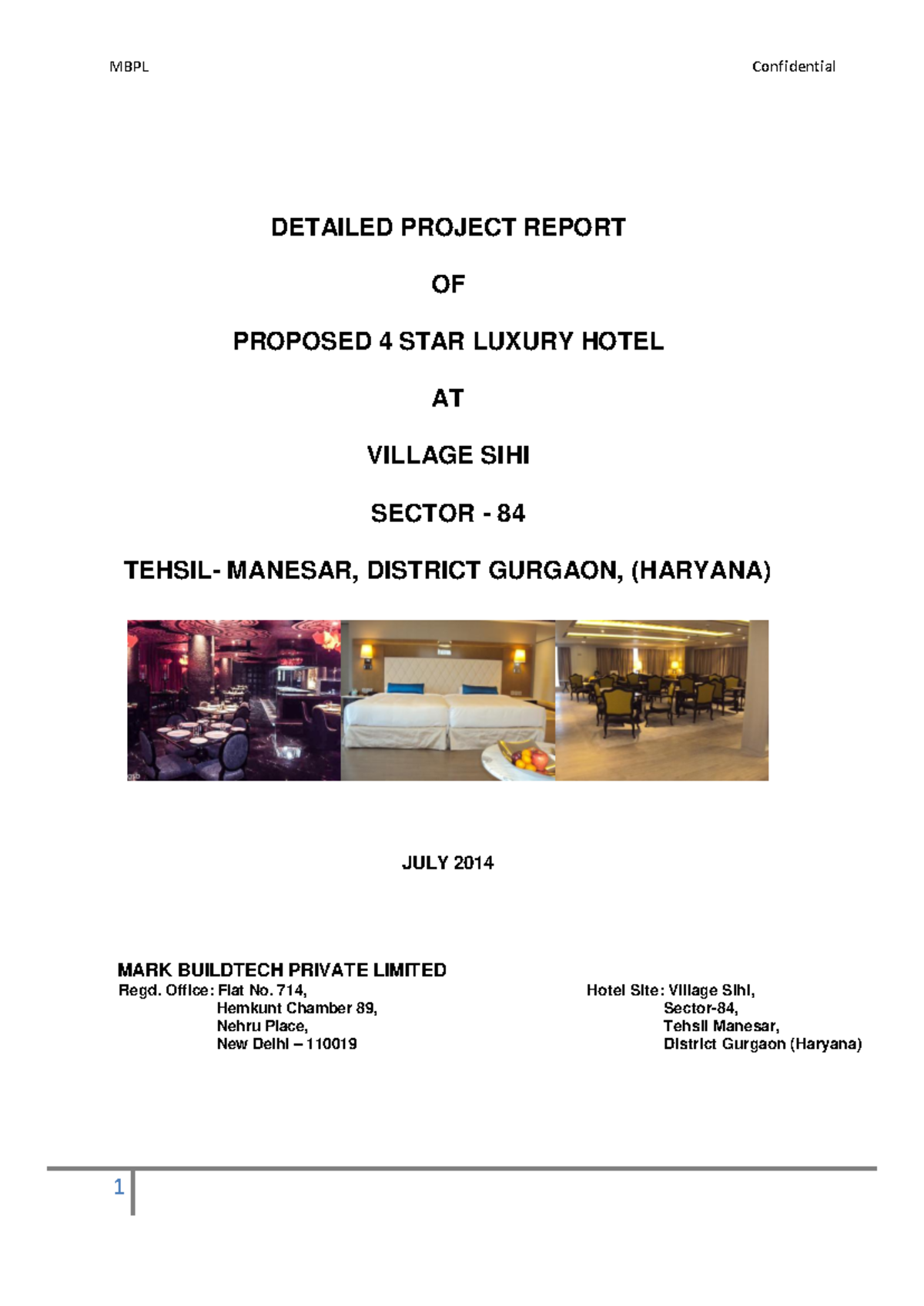 Project report - DETAILED PROJECT REPORT OF PROPOSED 4 STAR LUXURY ...