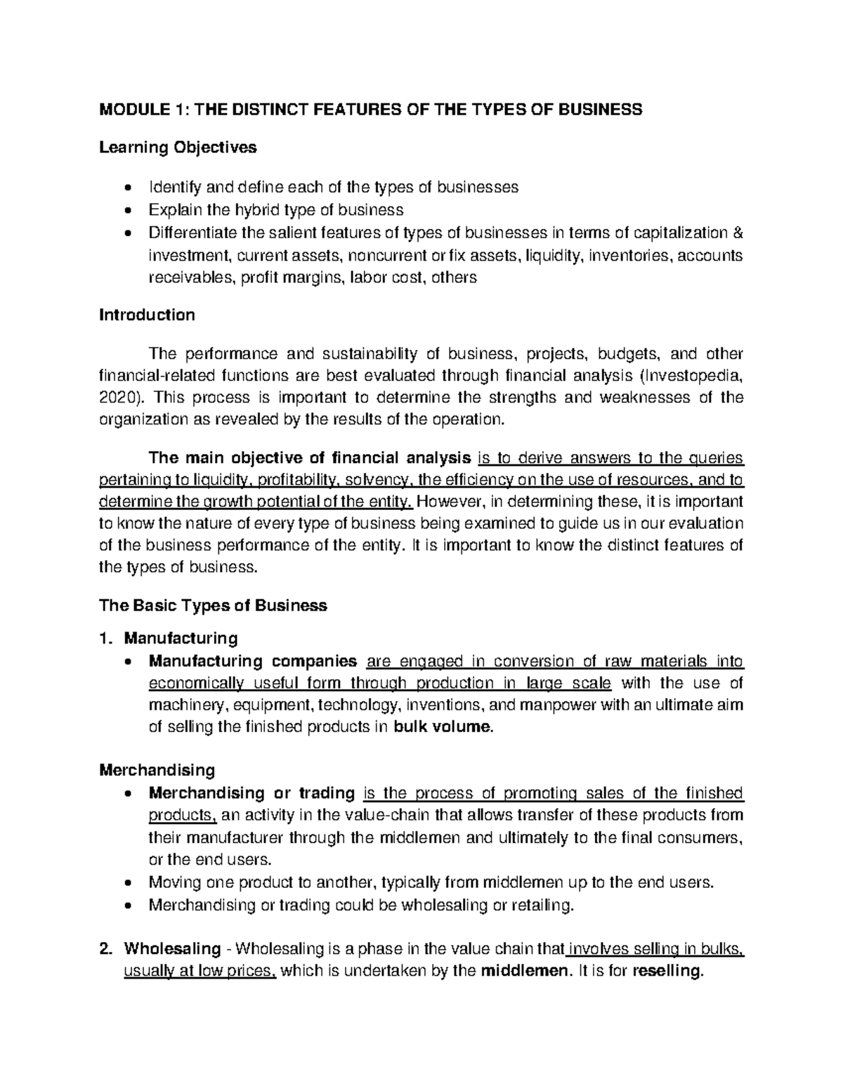 Module-1 Different-Types-of-Business - MODULE 1: THE DISTINCT FEATURES ...