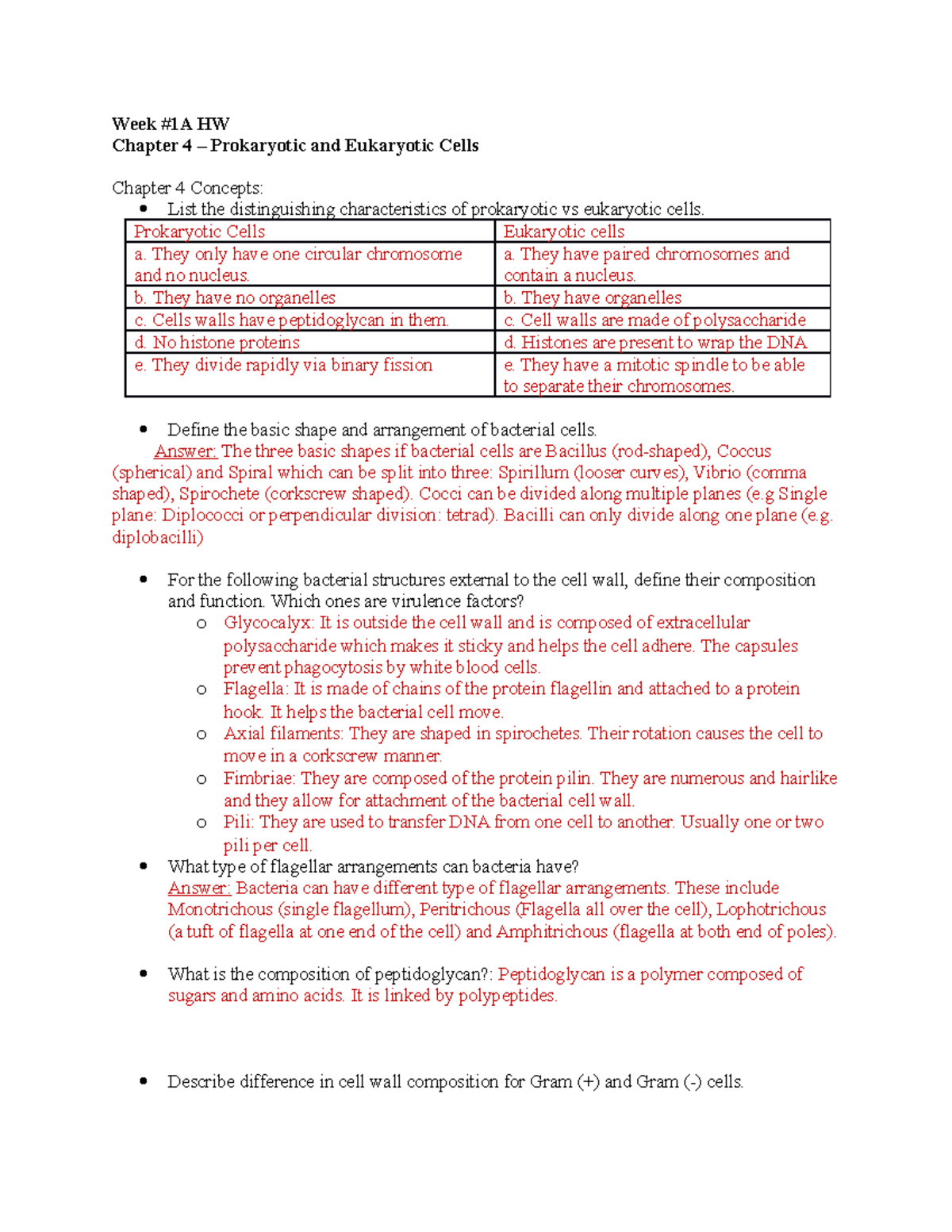 Bio 226 Week 1A Ch 4 - Week #1A HW Chapter 4 – Prokaryotic and ...
