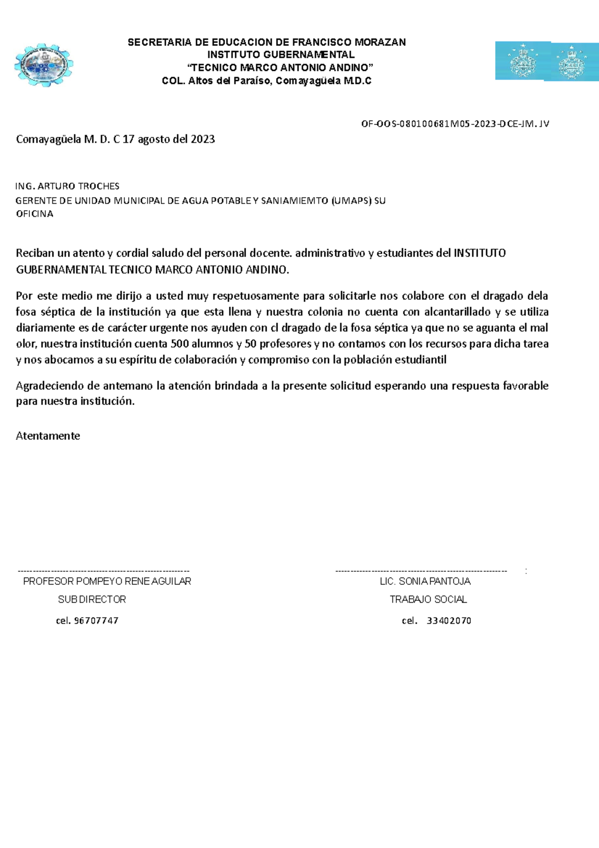 Drenaje de agua - HGFD - SECRETARIA DE EDUCACION DE FRANCISCO MORAZAN ...