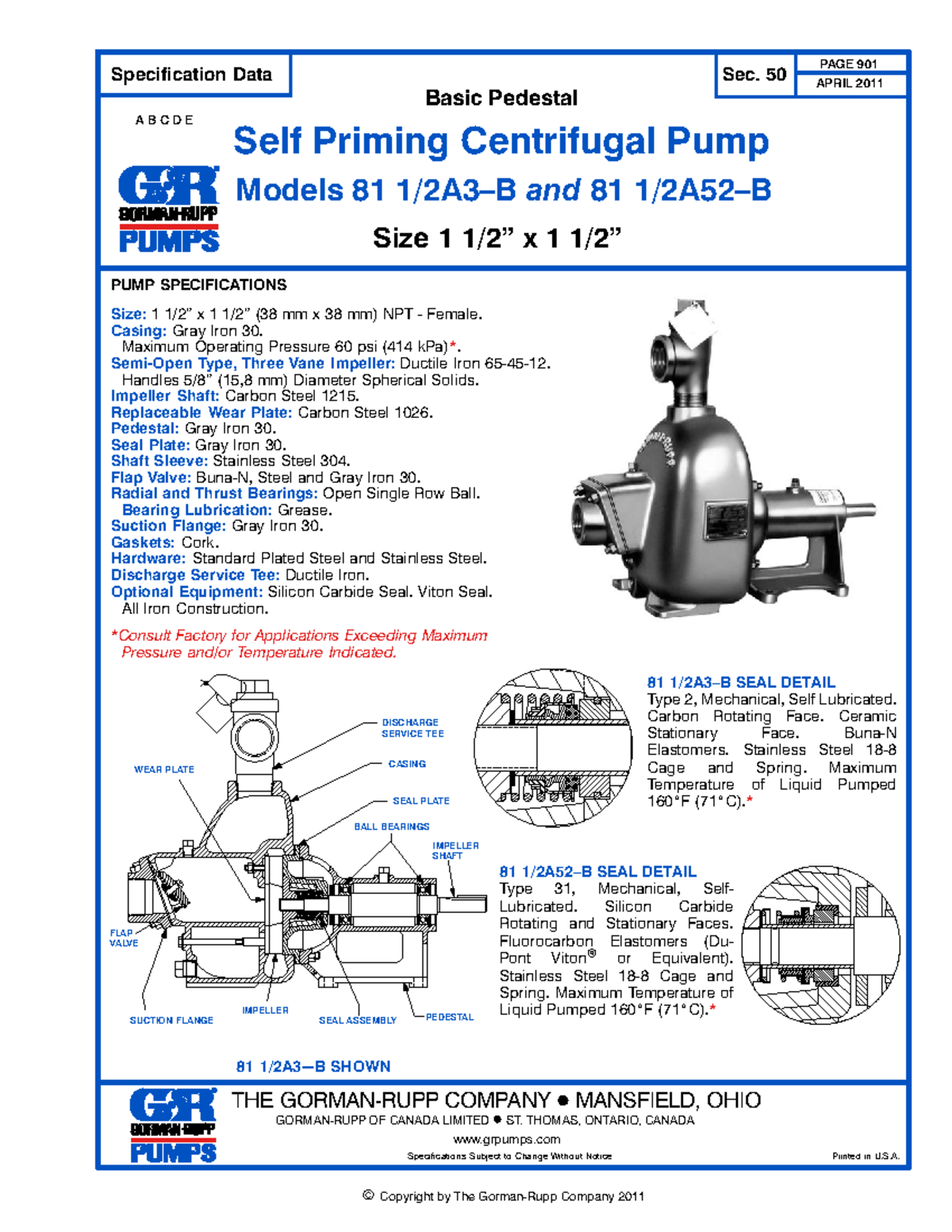 ÍTEM 5 Data Sheet 81 1-2A3-B - Copyright by The Gorman-Rupp Company 2011 Specification Data PUMP ...