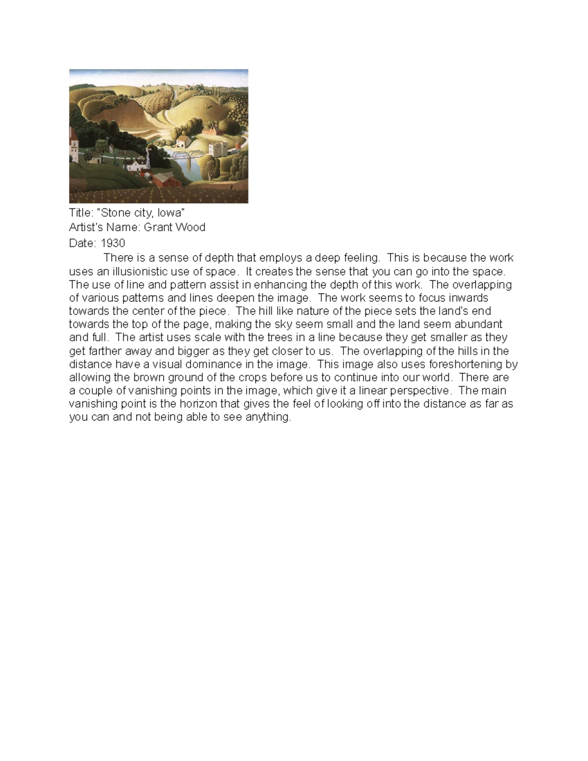 ART 100 visual literacy formal analysis of depth and space - Title ...
