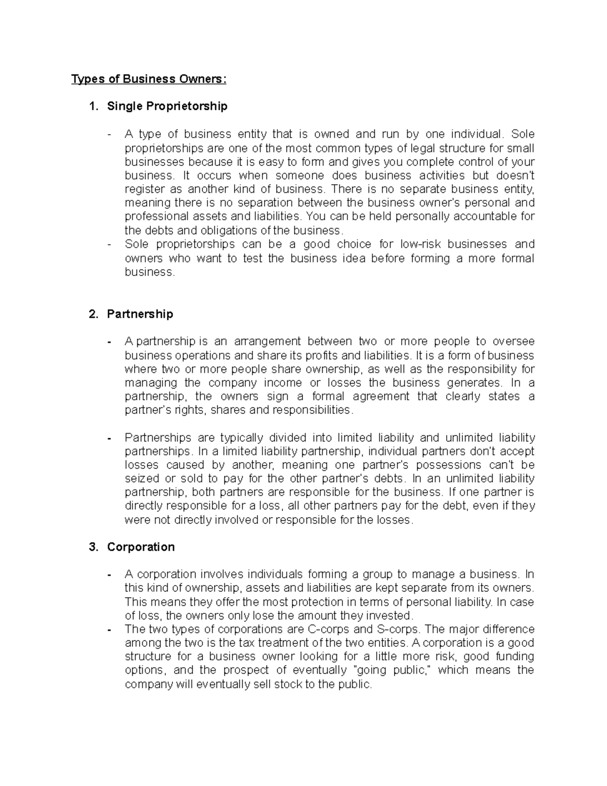 Types of Business Owners - Types of Business Owners: Single ...