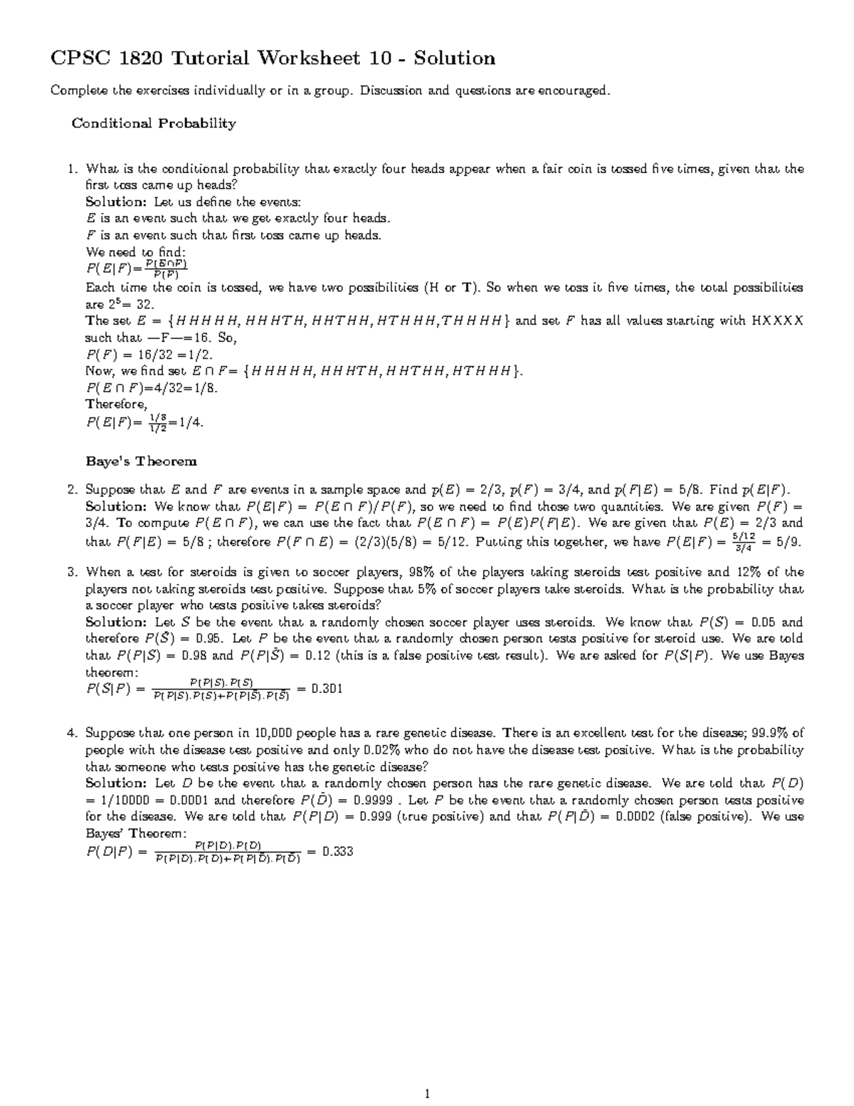 Worksheet 10 - Questions and Answers - CPSC 1820 Tutorial Worksheet 10 ...