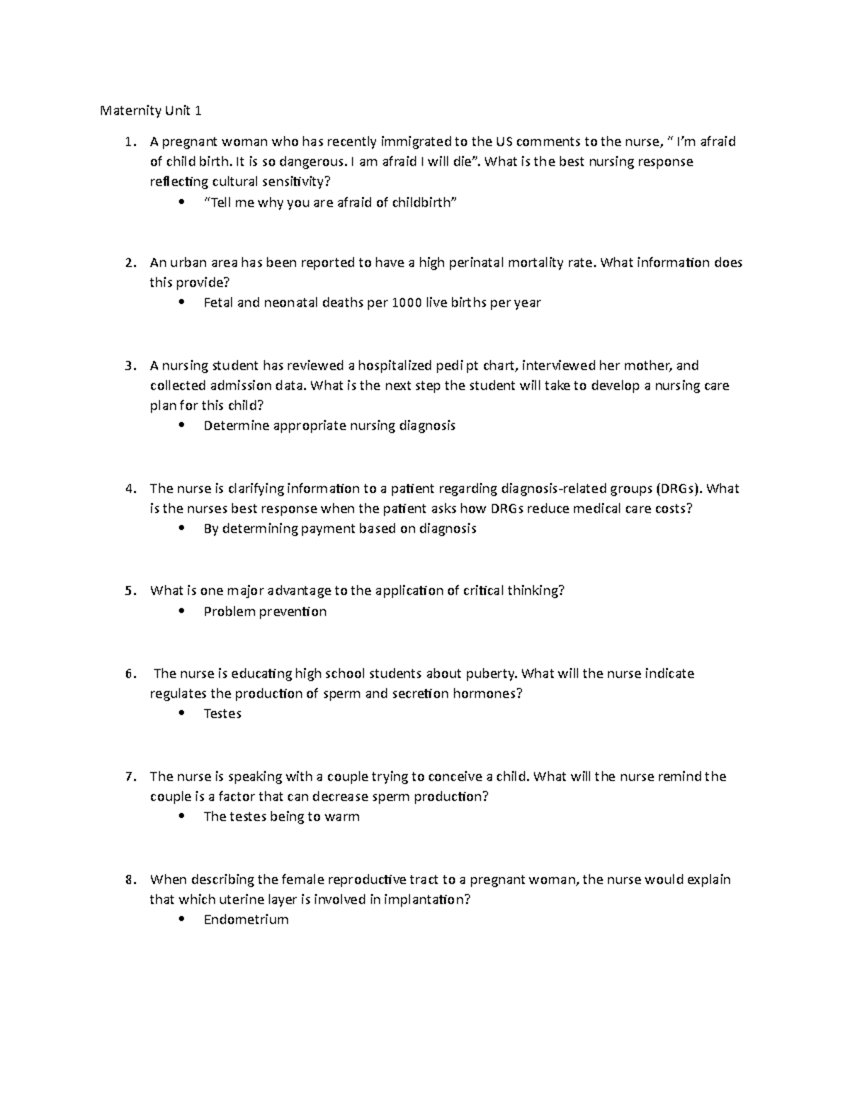 Maternity Unit 1 exam - Test review - Maternity Unit 11. A pregnant ...