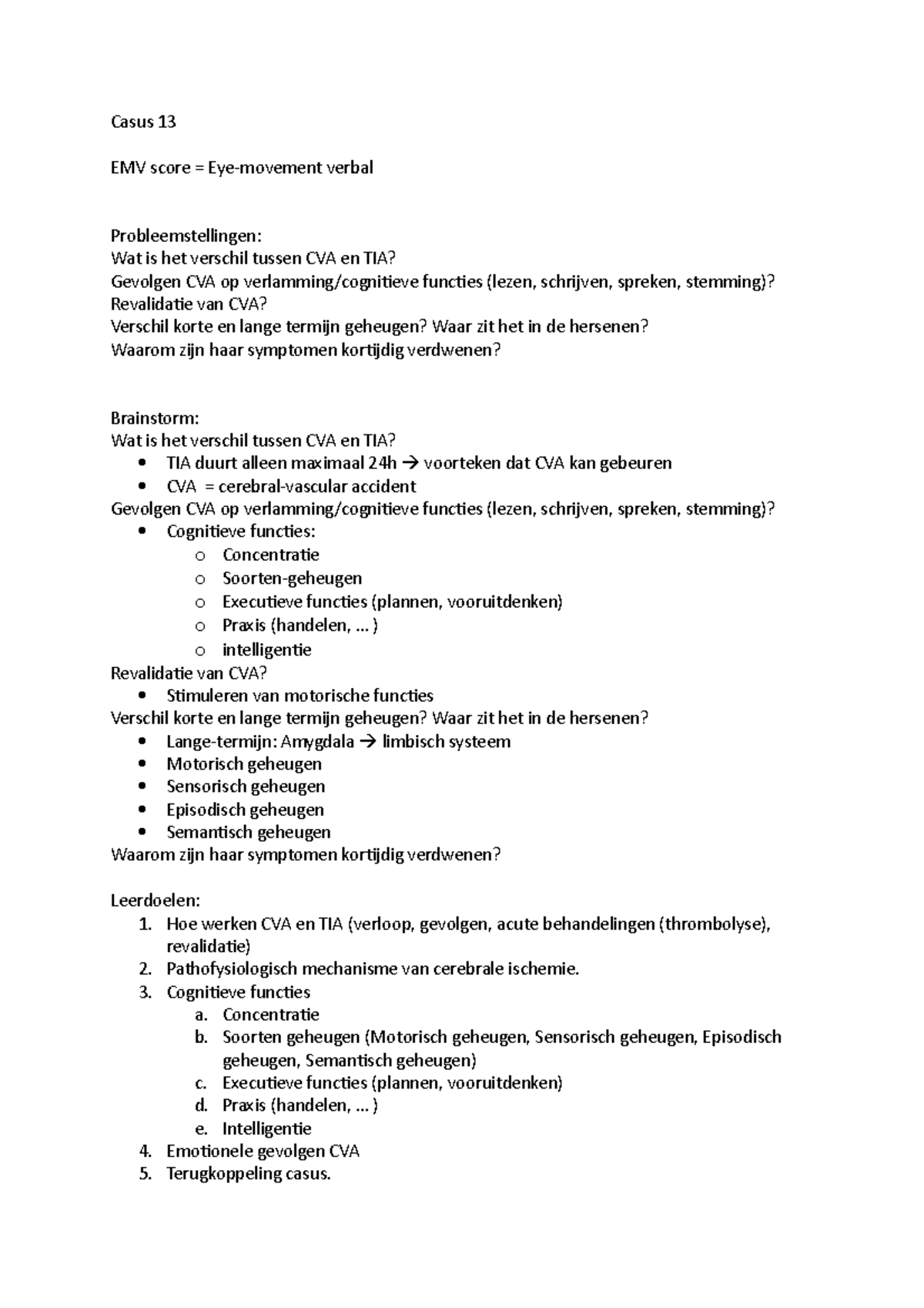 Blok 1 4 Casus 13 Cva Samenvatting Thinking And Doing I Casus 13