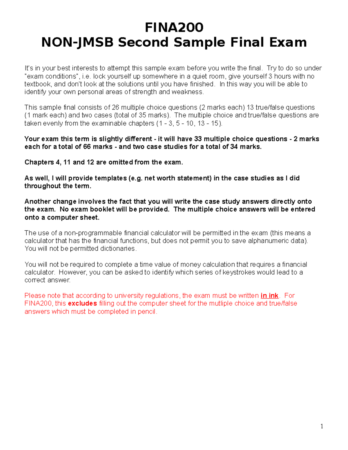 Sample/practice exam 2015, questions - FINA NON-JMSB Second Sample ...