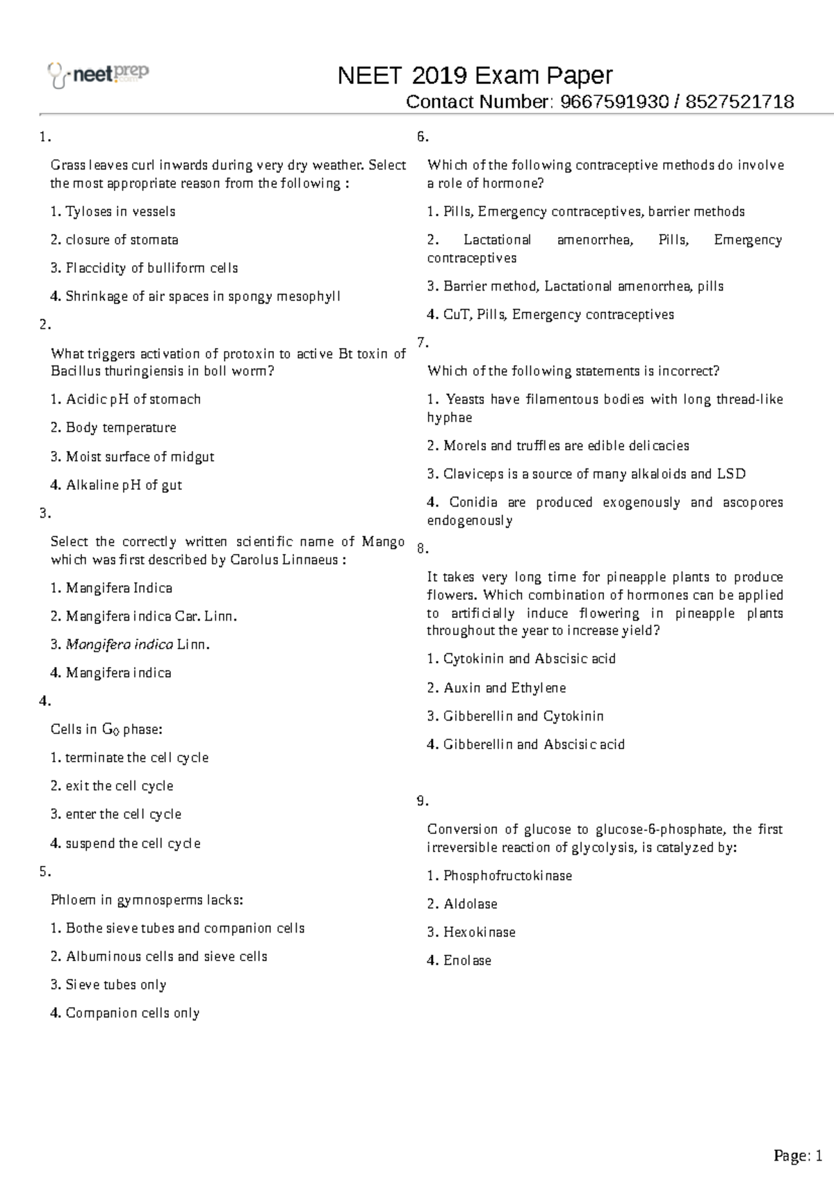 NEET exam papers - Contact Number: 9667591930 / 8527521718 1. Grass ...