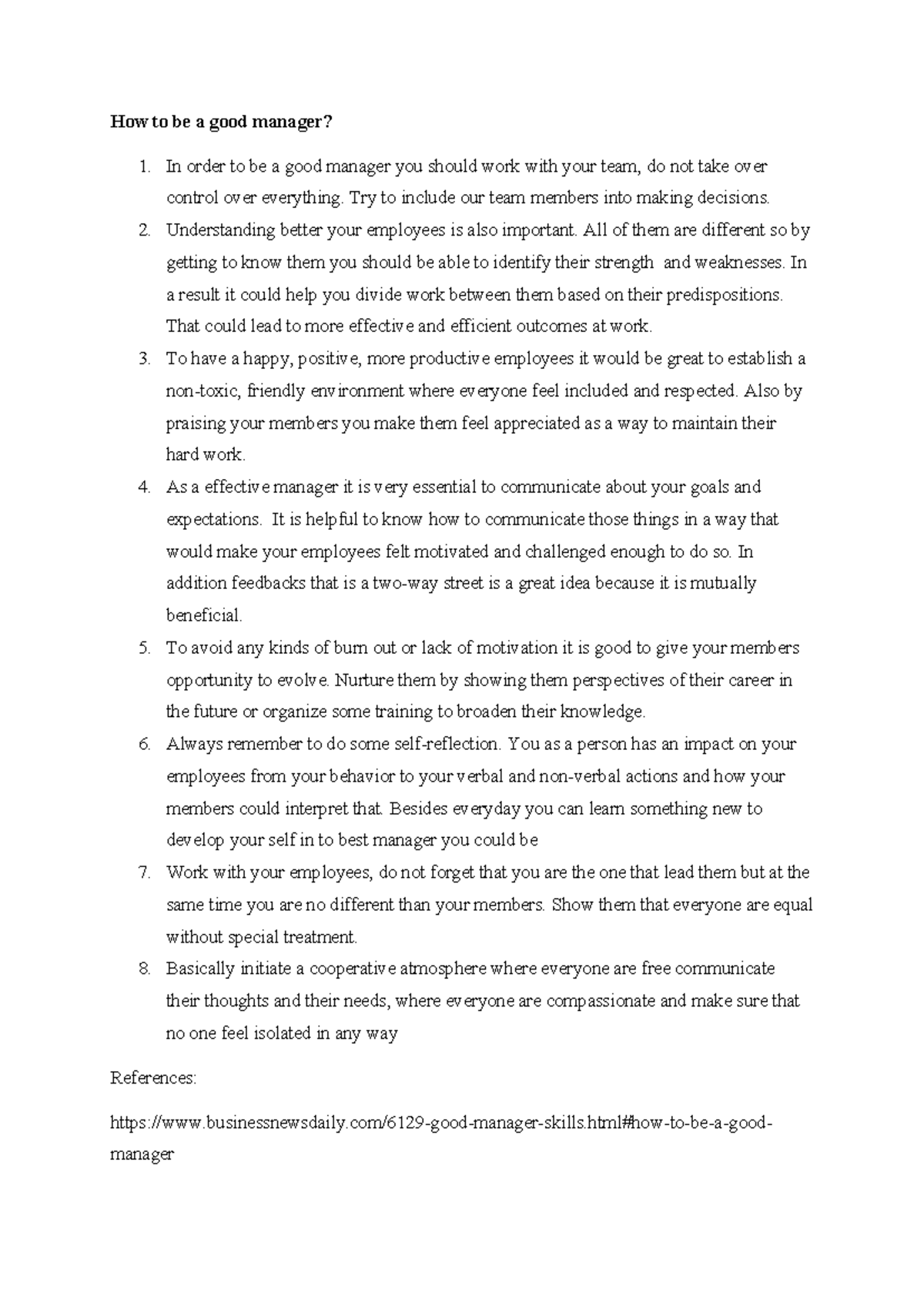 Good mentor - tips - How to be a good manager? 1. In order to be a good ...