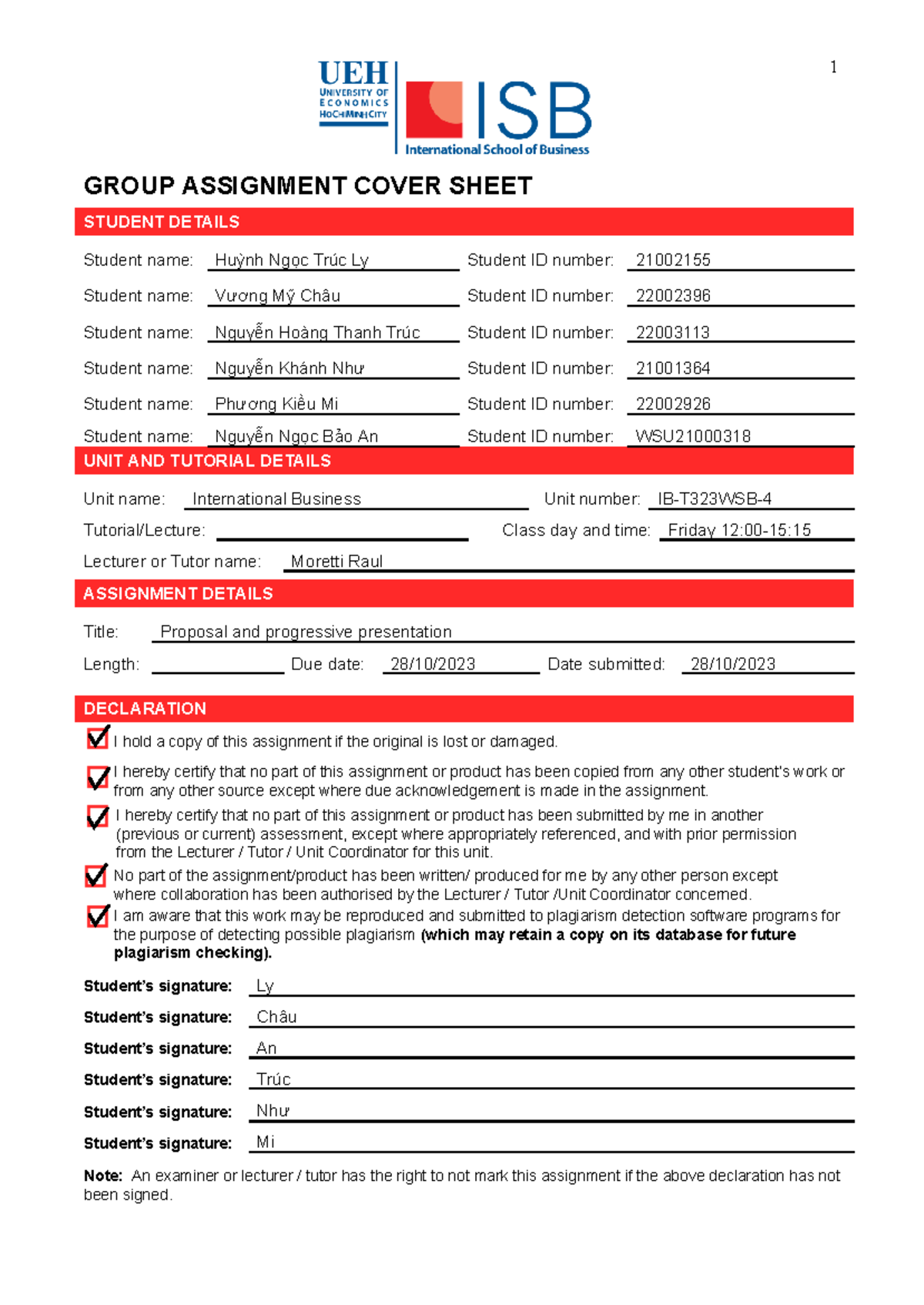 Proposal and progressive presentation ib t323wsb 4 group 4 - 1 GROUP ...