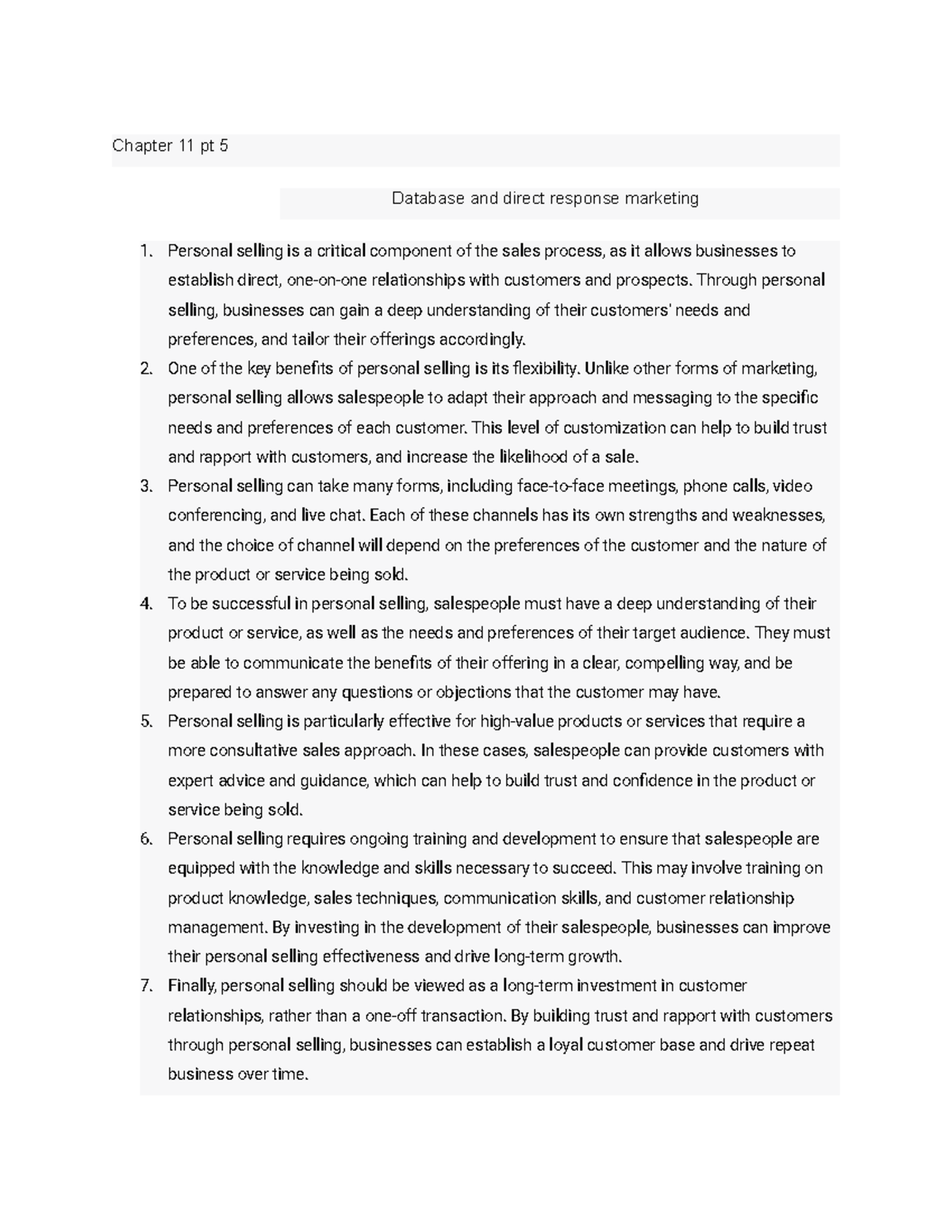 Mkt 348 notes chap 11 pt 5 - Chapter 11 pt 5 Database and direct ...