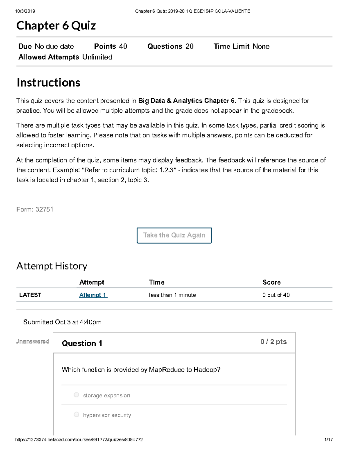 Lab4 ComSci-434343034 - Chapter 6 Quiz Due No due date Points 40 Questions 20 Time Limit None ...