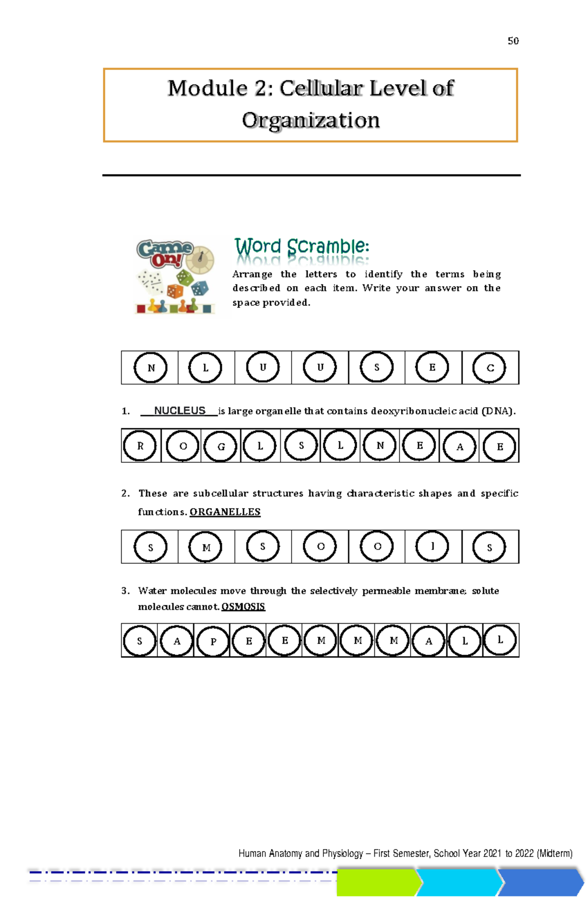 Module 2 Lecture Activities - ANSWERS - Arrange the letters to identify ...