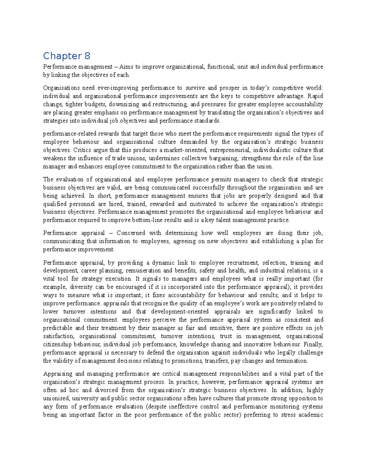 Chapter 8 - important parts of textbook - Chapter 8 Performance ...