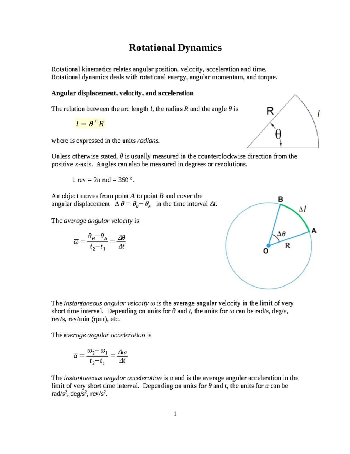 8Rot D101 - Physics - Rotational Dynamics Rotational kinematics relates ...