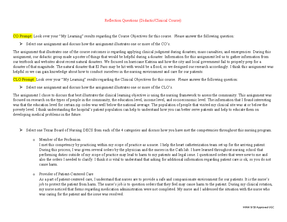 Community Reflection Questions - Reflection Questions (Didactic ...