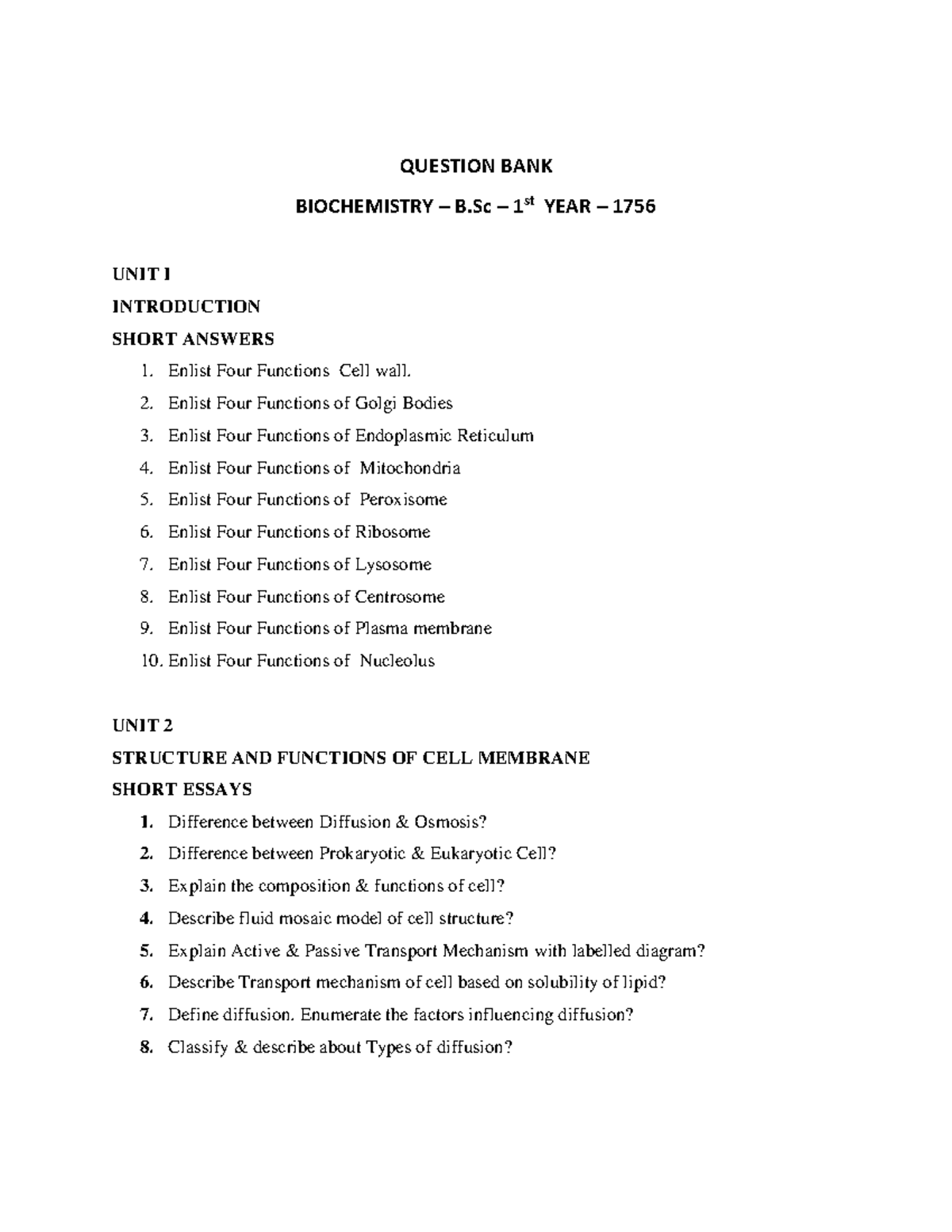 Biochemistry blue print - QUESTION BANK BIOCHEMISTRY – B – 1 st YEAR ...