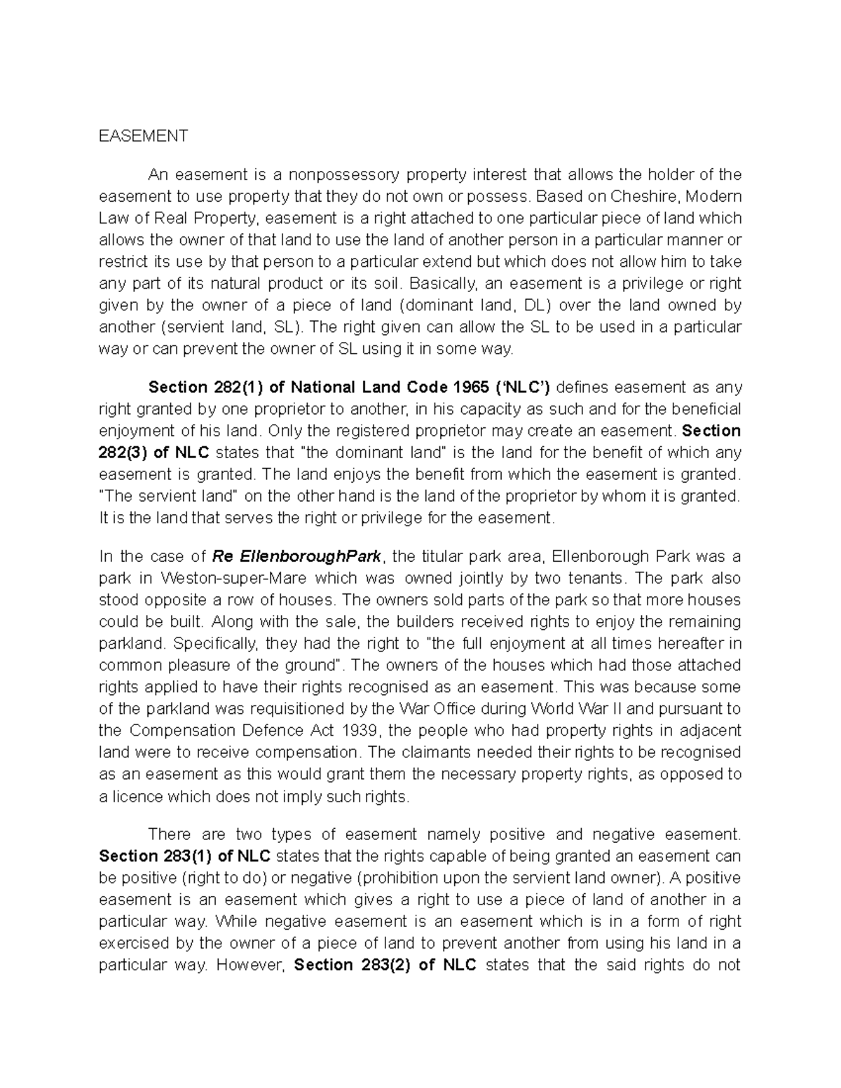 Easement Answer Template - EASEMENT An easement is a nonpossessory ...