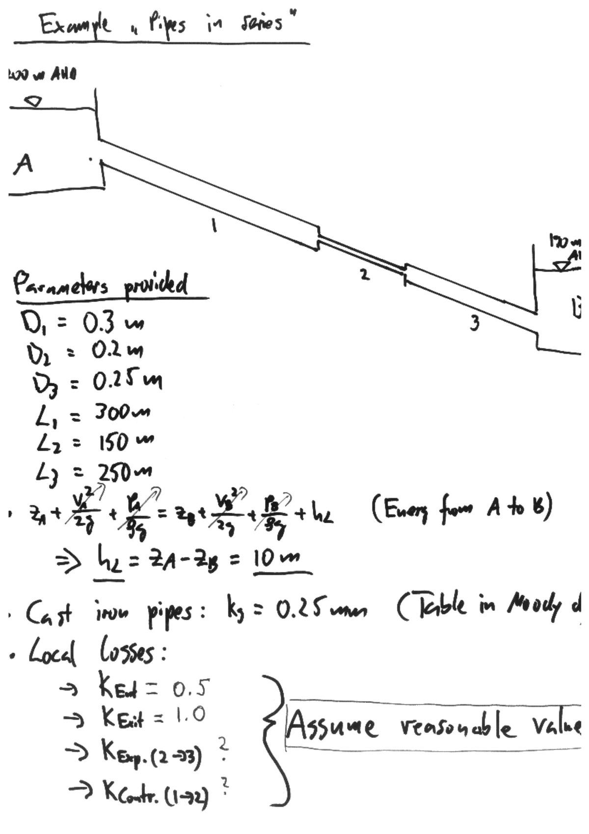 Example pipes In Series - Example Pipes in w w AHO 0 A I 190 m AI ...