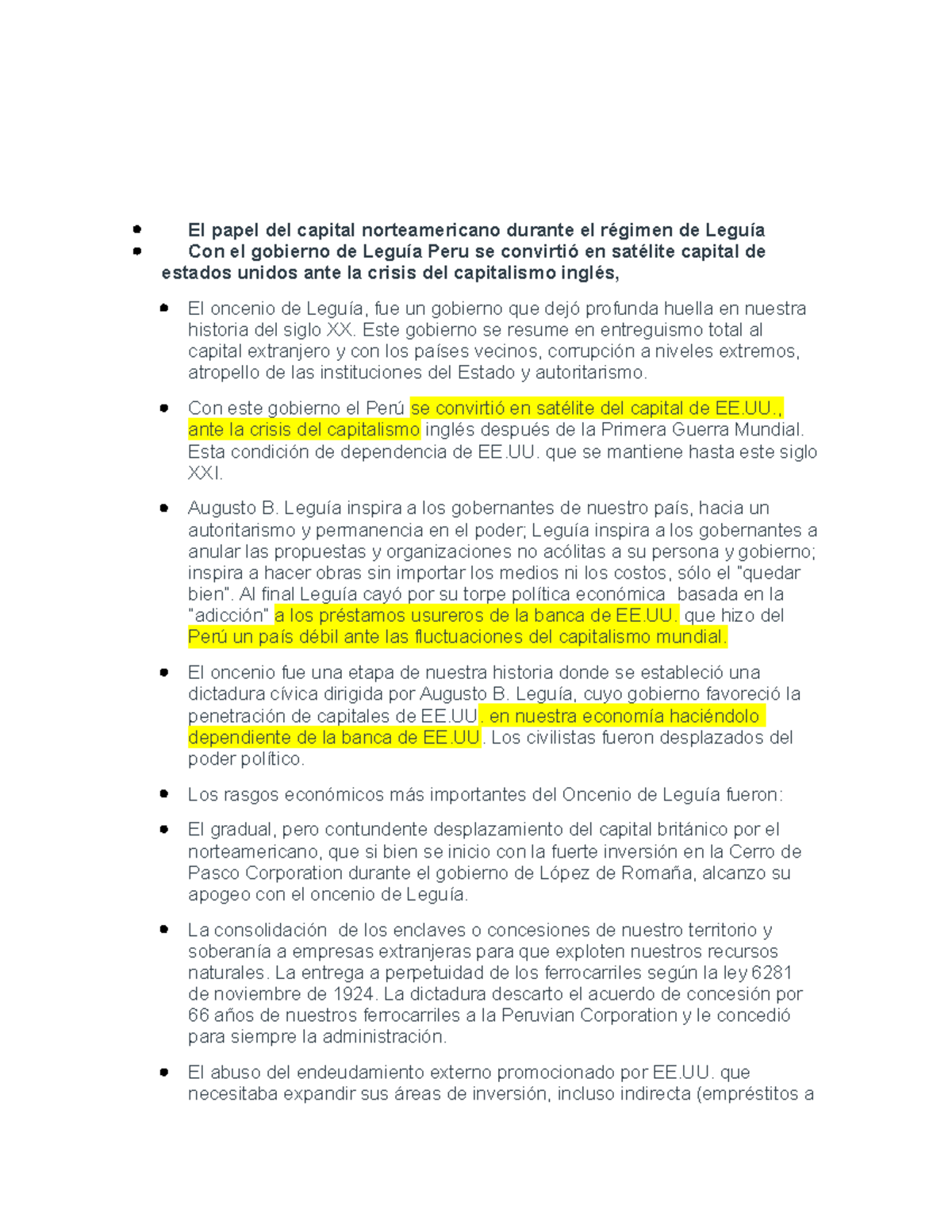 El Papel Del Capital Norteamericano Durante El Régimen De Leguía Este
