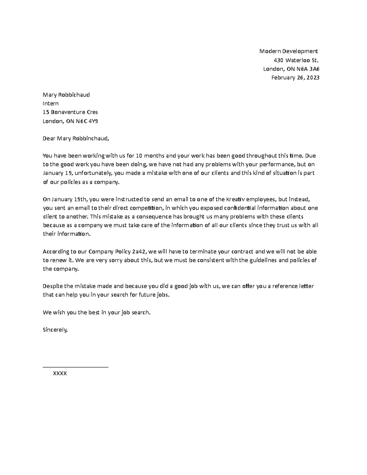 COMM 6019 - Negative Letter - Modern Development 430 Waterloo St ...