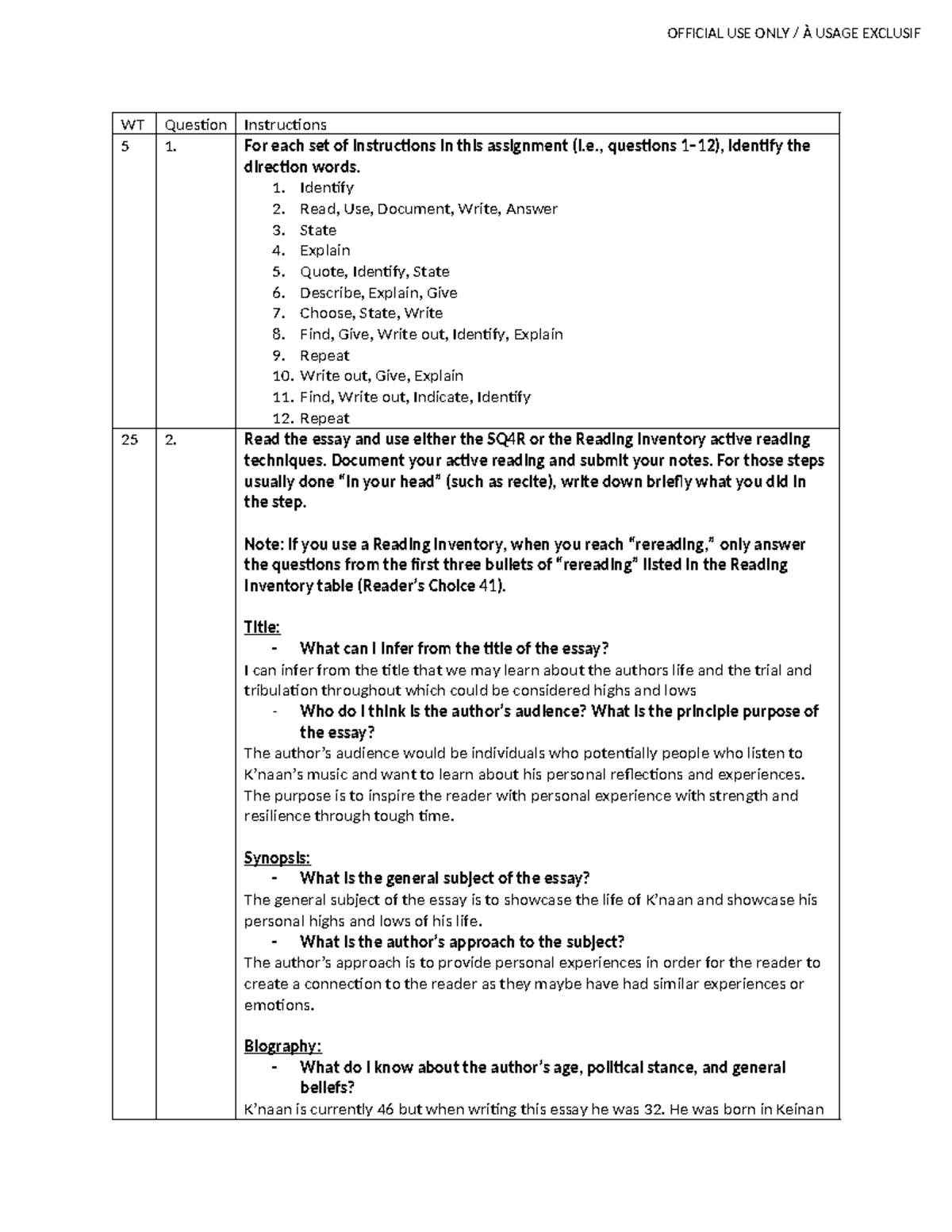 Assignment 2 - WT Question Instructions 5 1. For each set of instructions in this assignment (i ...
