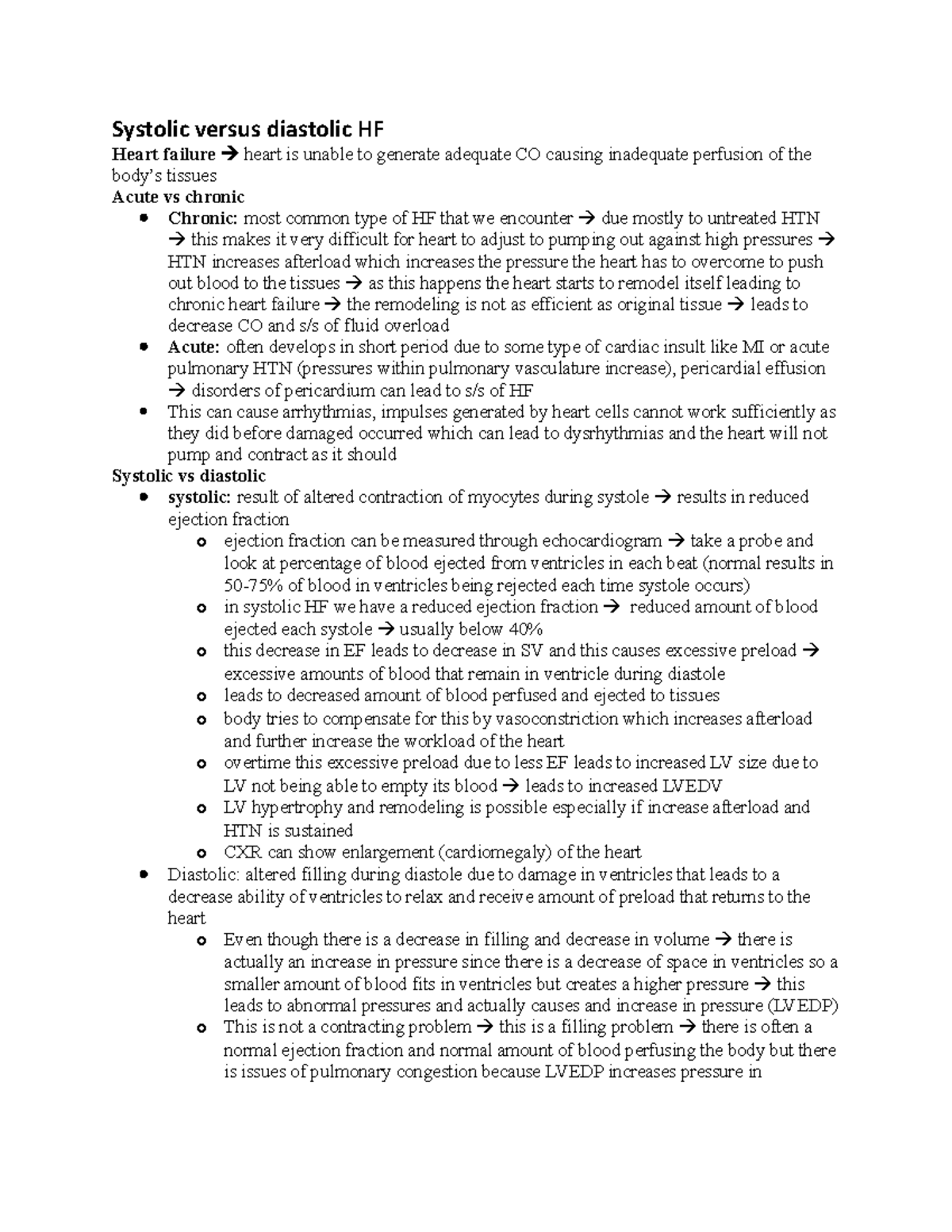 Patho study guide fluid and cardio 3 - Systolic versus diastolic HF Heart failure heart is ...