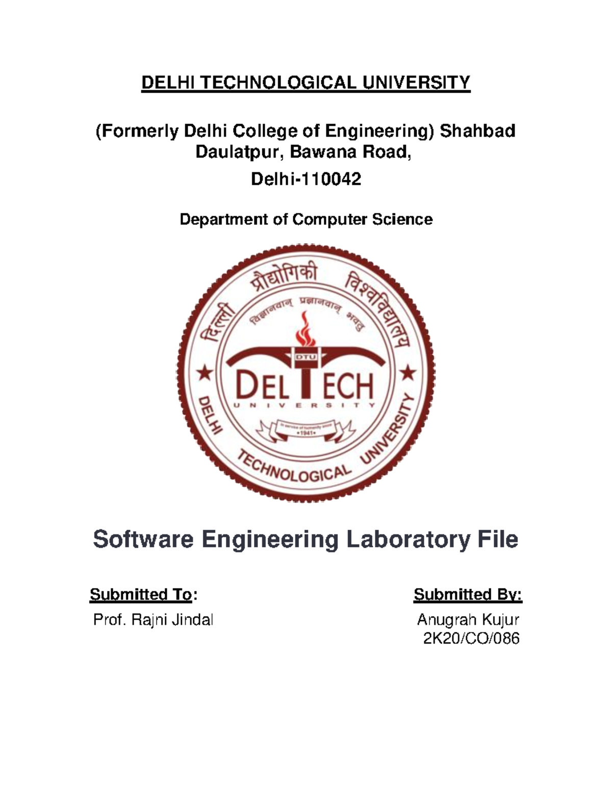 SE File - Software engineering lab file - DELHI TECHNOLOGICAL UNIVERSITY (Formerly Delhi College ...