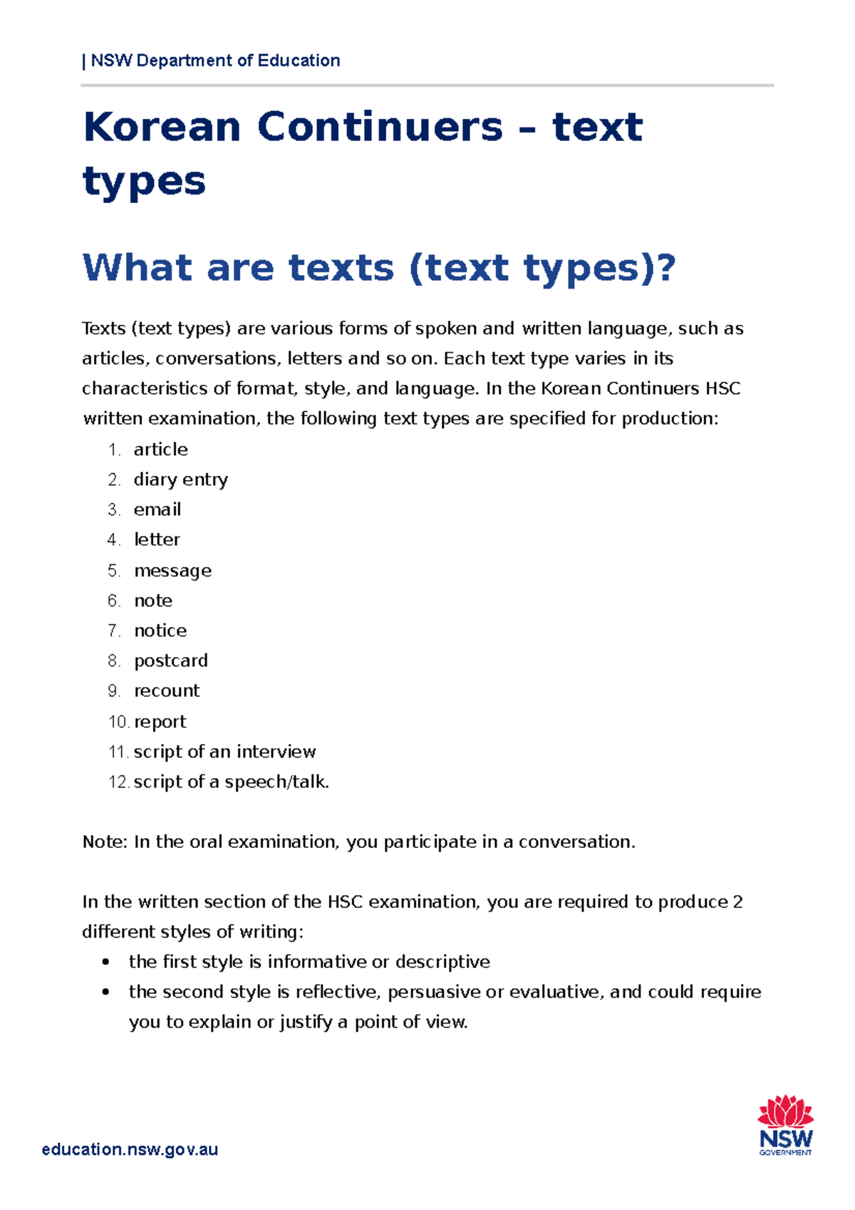 Kor cont tt 2020 - text types and its purpose, audience, context ...