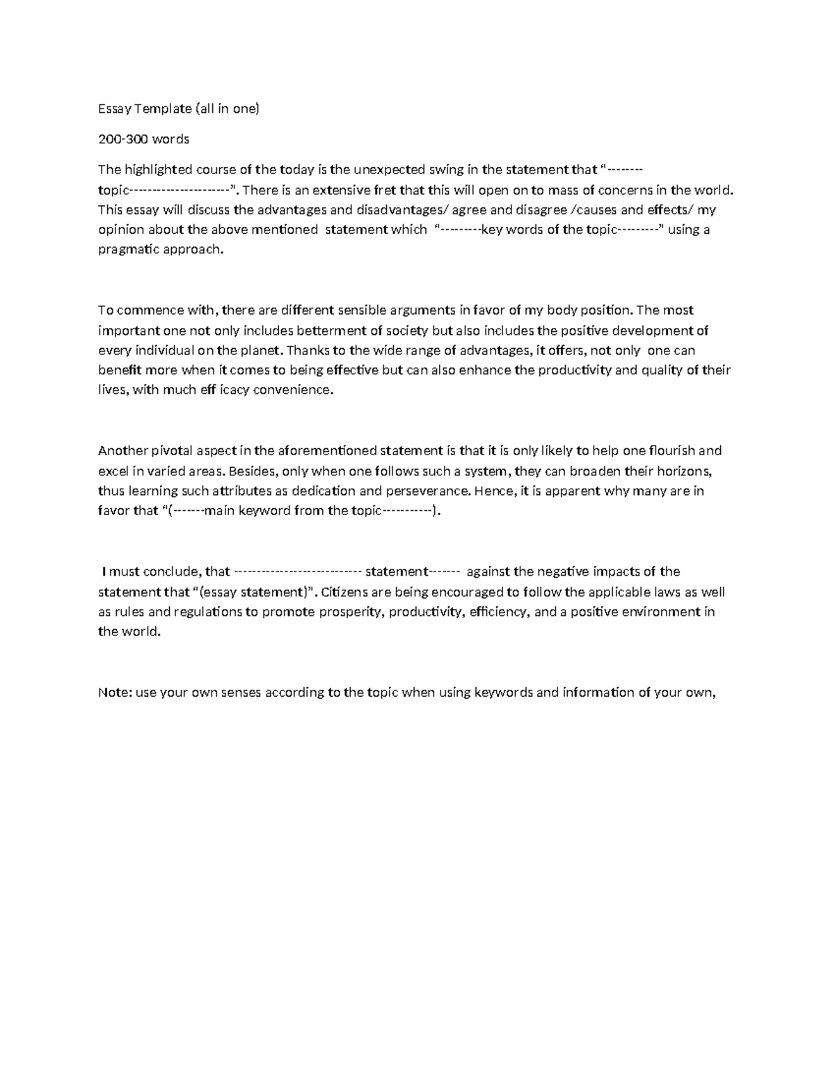 Essay template ( Ielts) - Essay Template (all in one) 200-300 words The ...