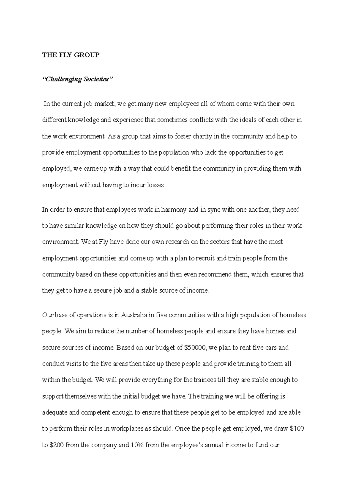 THE FLY Group - THE FLY GROUP “Challenging Societies” In the current ...