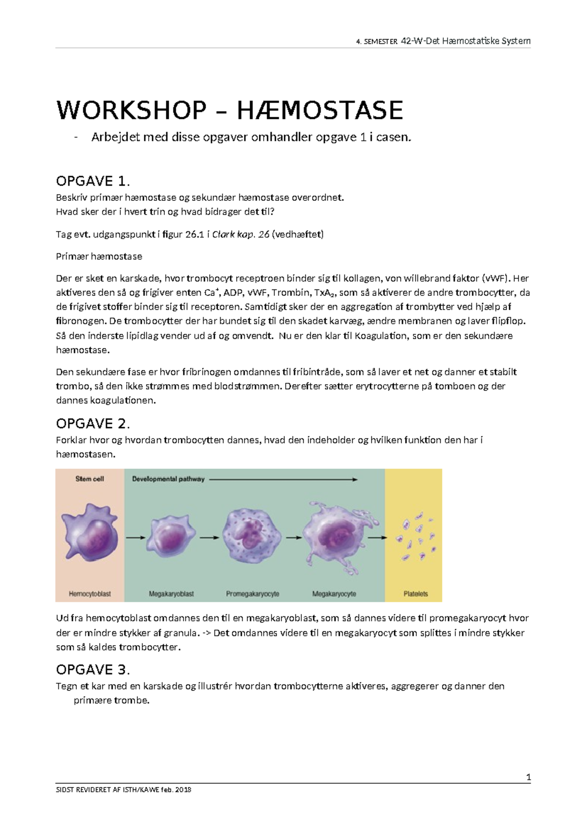 Workshop hæmostase 1 - 4. SEMESTER 42-W-Det Hæmostatiske System ...