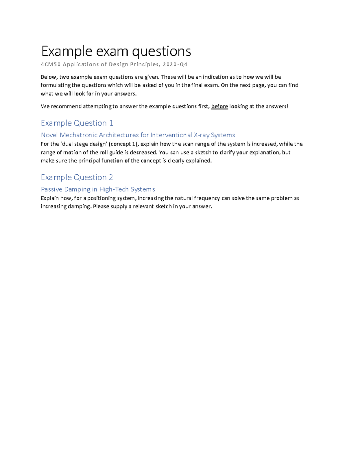 4CM50 Example Questions - Example exam questions 4 C M 5 0 A p pl i ca ...