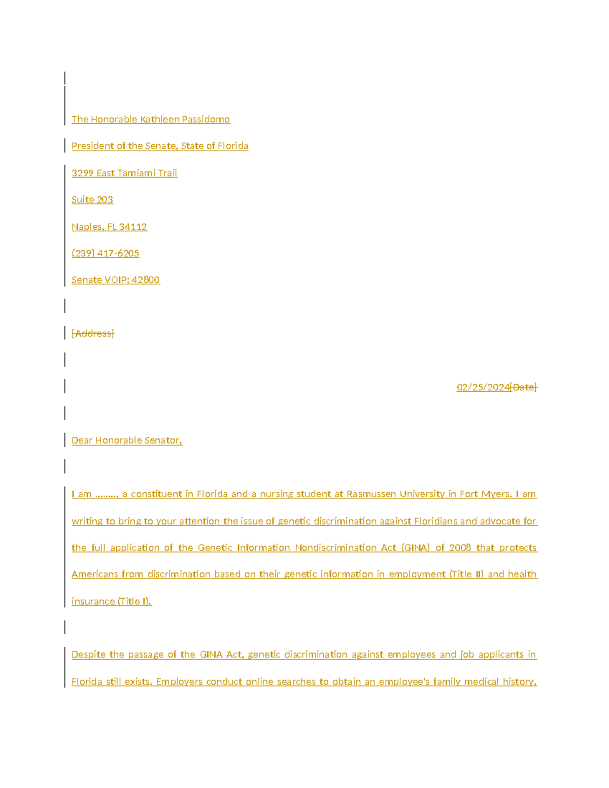 Letter TO Legislator - The Honorable Kathleen Passidomo President of ...