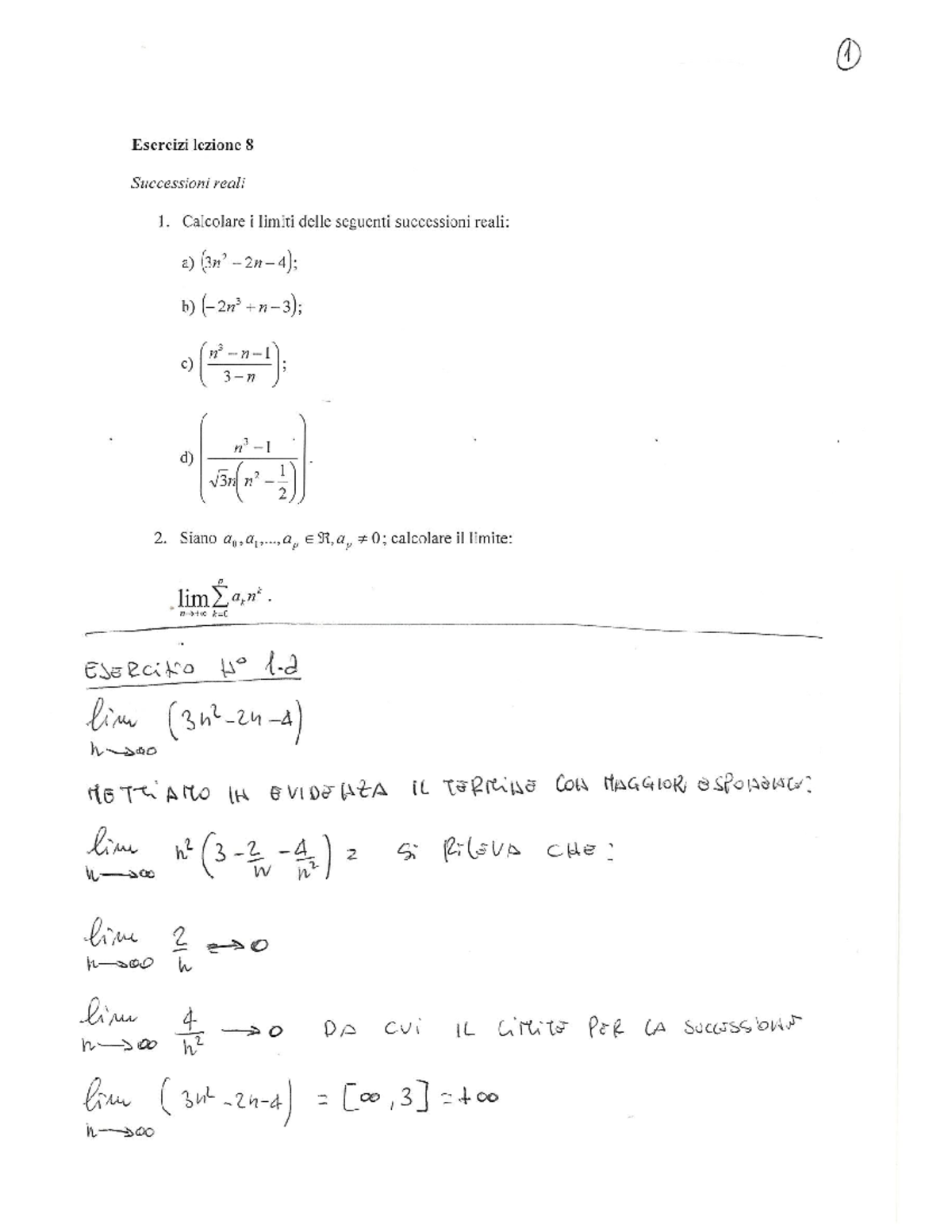 Esercizi Lezione n. 8 - appunti - Calcolo e algebra lineare - Studocu