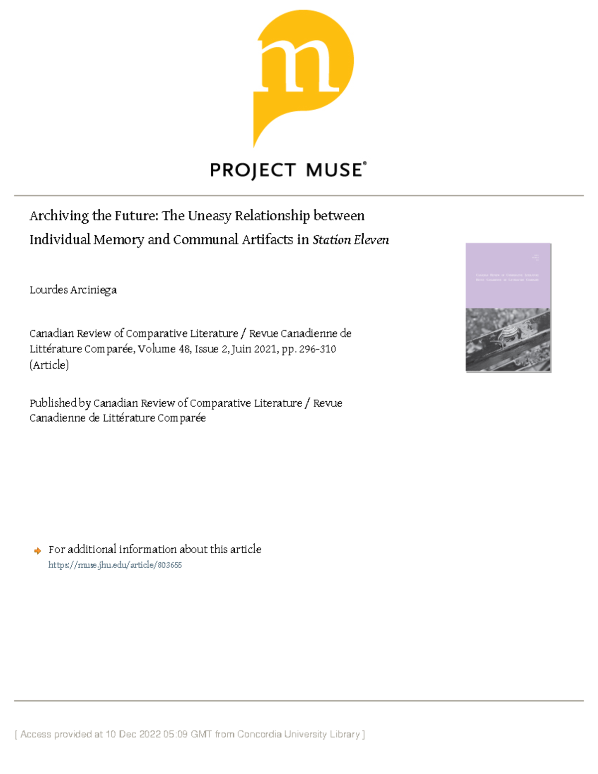 Project muse 803655 - references papers - Archiving the Future: The ...