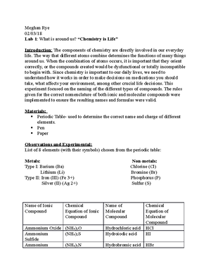 Chem lab 9 chem 106 - Lab 9 “I am in equilibrium” Introduction ...
