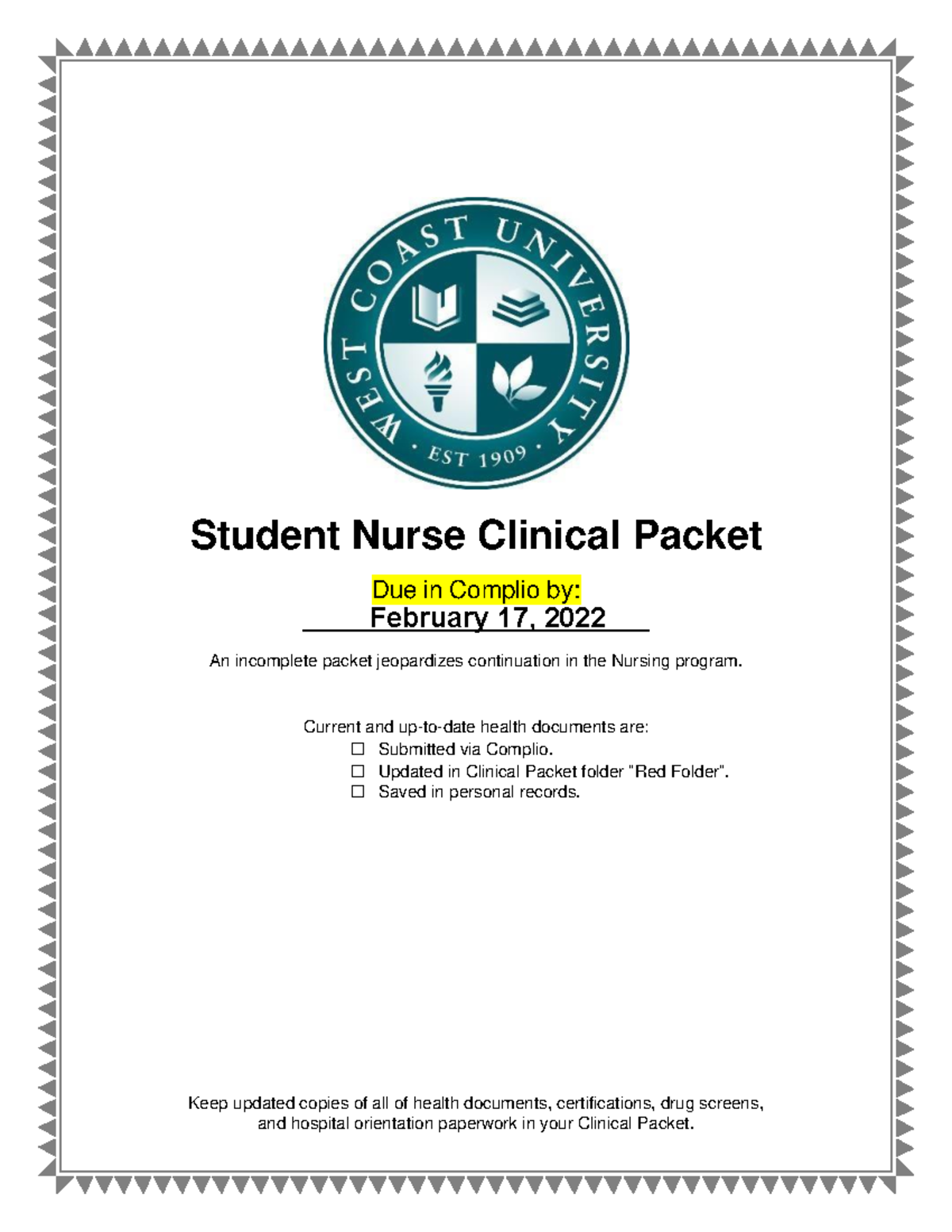 Student Nurse Clinical Packet Spring II 2023 - Student Nurse Clinical ...