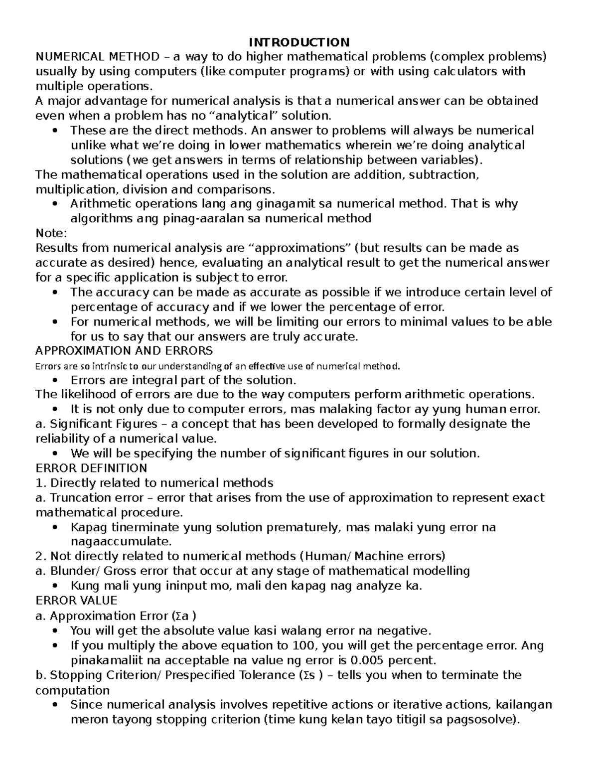Lesson 1 Notes - INTRODUCTION NUMERICAL METHOD – a way to do higher ...