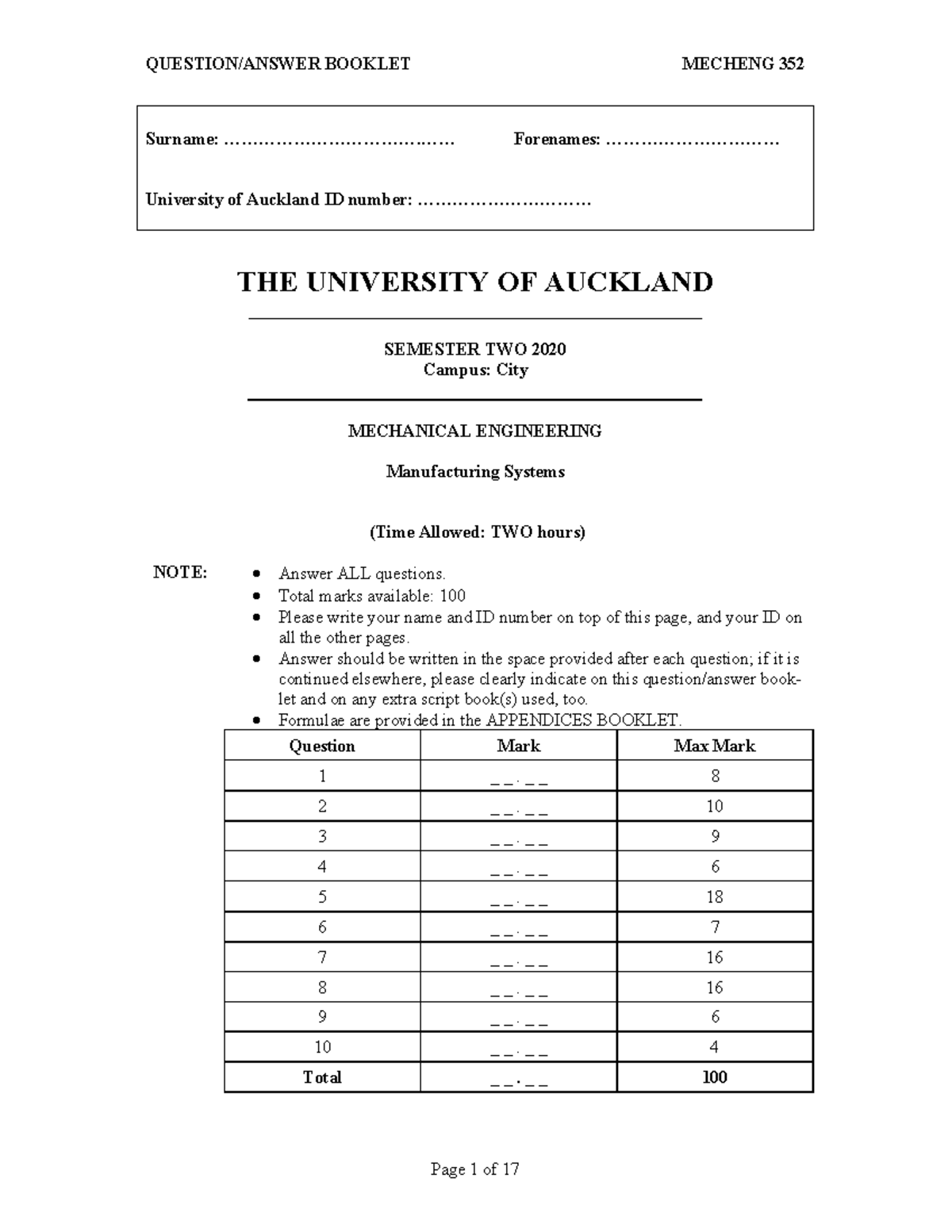 Mecheng 352 S2 2020 - Surname ...