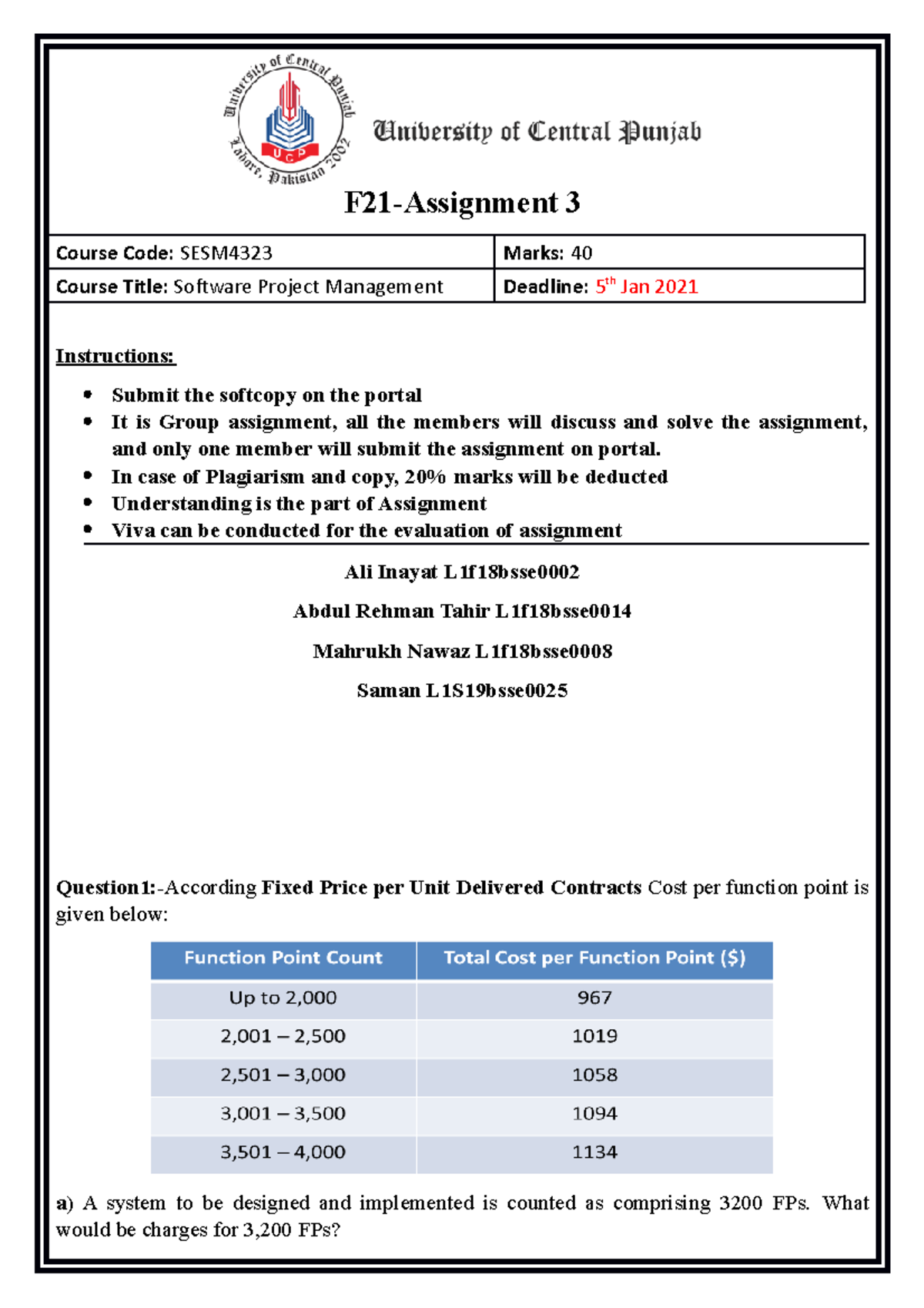 SPMAssignment 3 COATs, Fixed ratio - F21-Assignment 3 Course Code ...